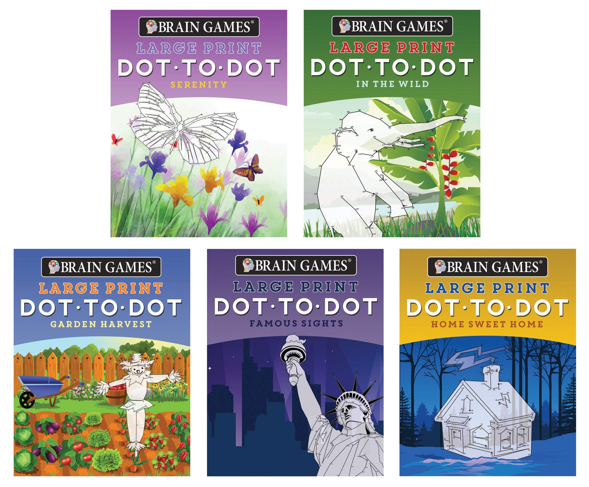 Amazon.com: Brain Games 5 Booklet Set - Large Print Dot to Dot (Brain ...