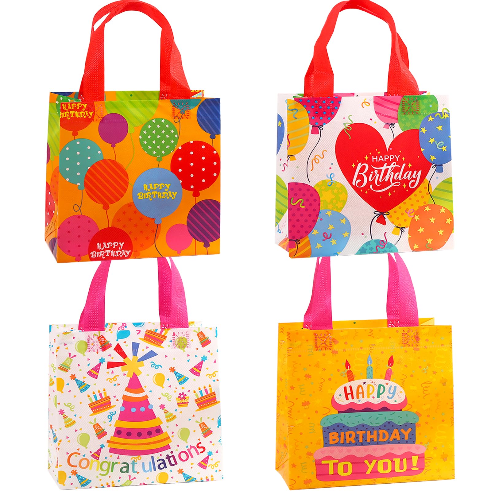 4 Pcs Reusable Birthday Gift Bags with Handles 20X20X9cm Non-woven ...