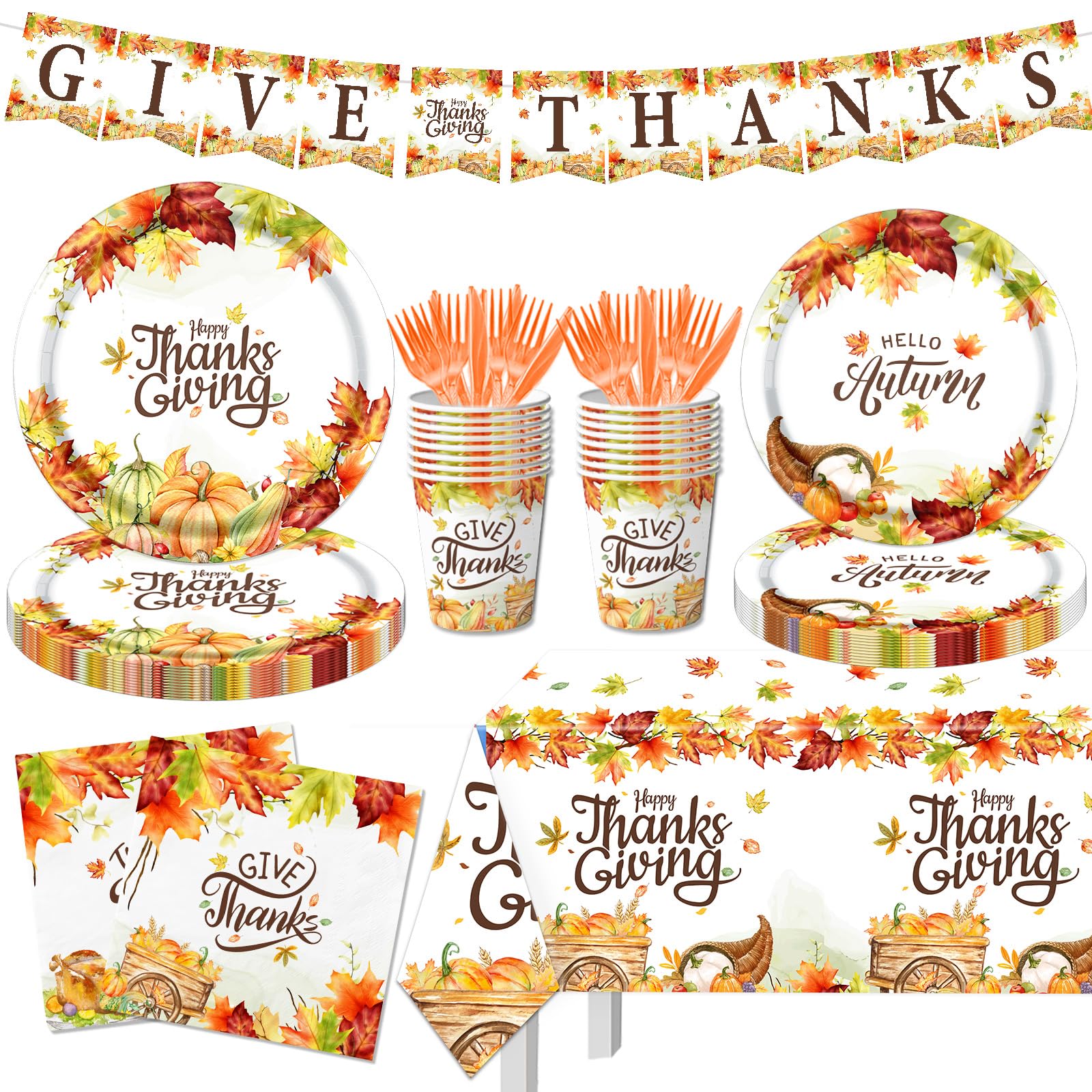Amazon.com: Thanksgiving Plates and Napkins Sets, 142Pcs Fall ...