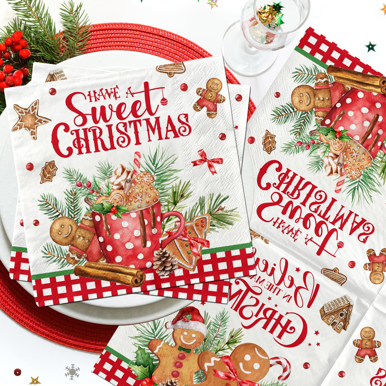 Snapklik.com : Gingerbread Christmas Napkins Decorations Red Black ...