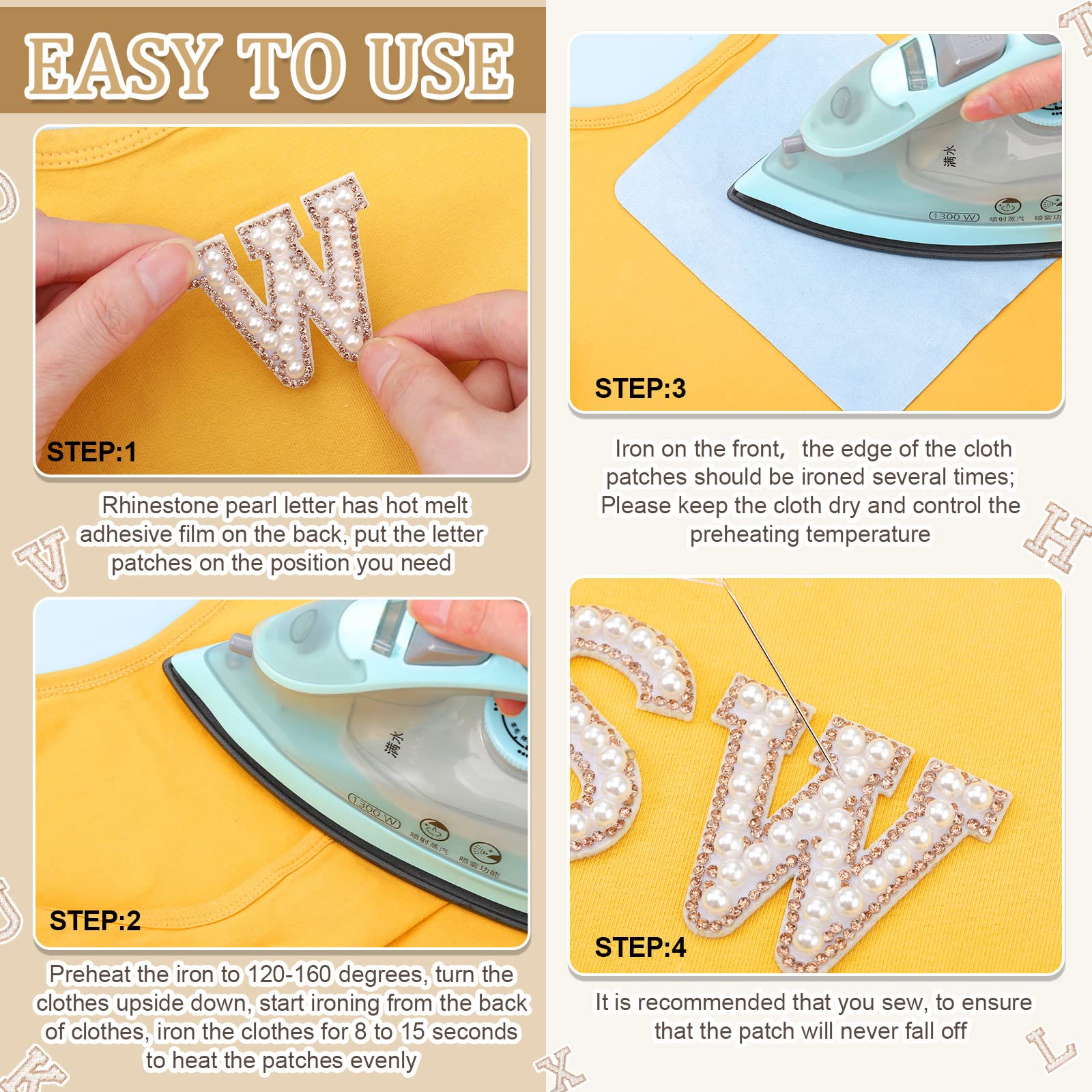 Snapklik.com : WILLBOND 78 Pcs Pearl Letter Patches Pearl Iron On ...