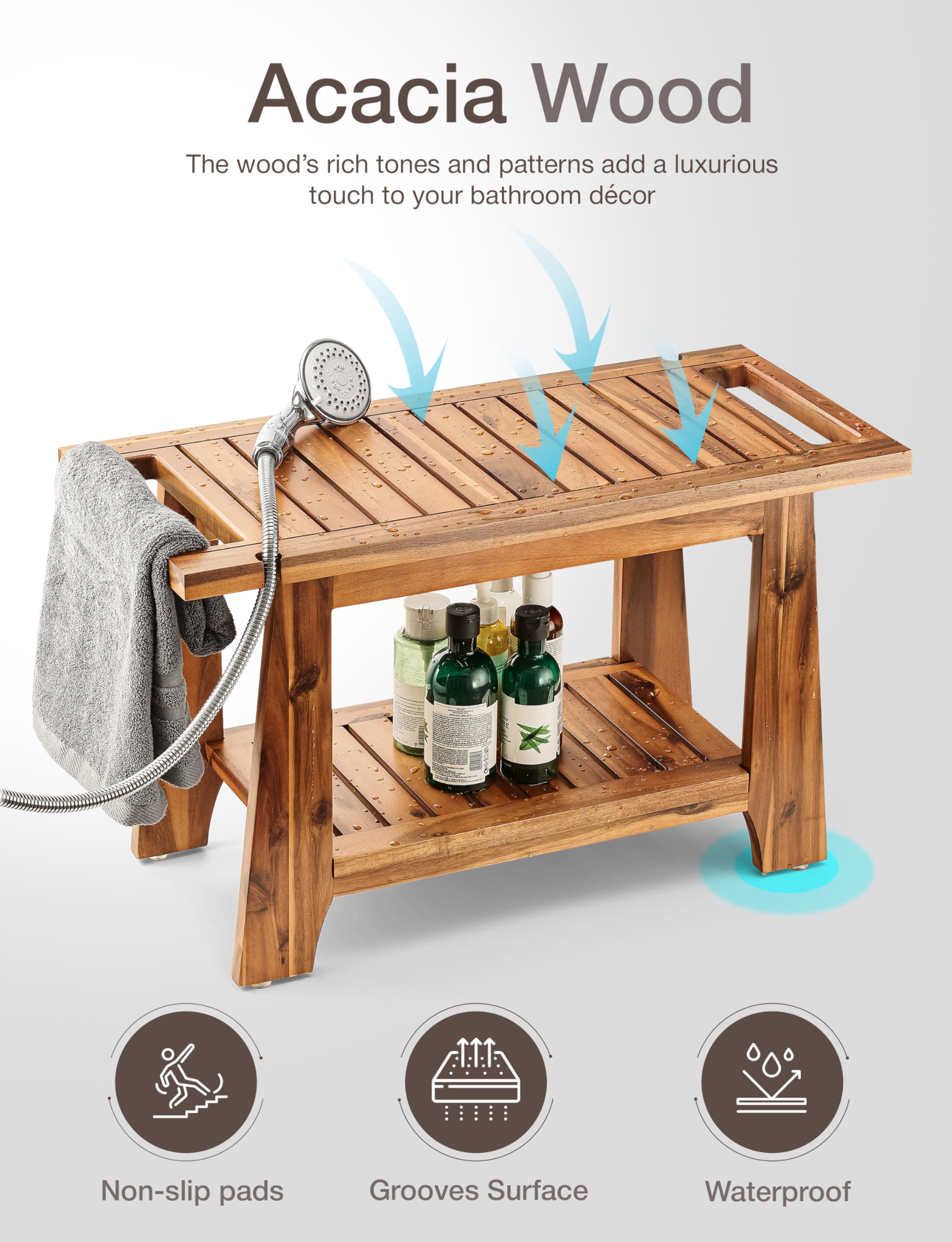 Snapklik.com : Tinamo 28" Shower Benches For Inside Shower - Wooden ...