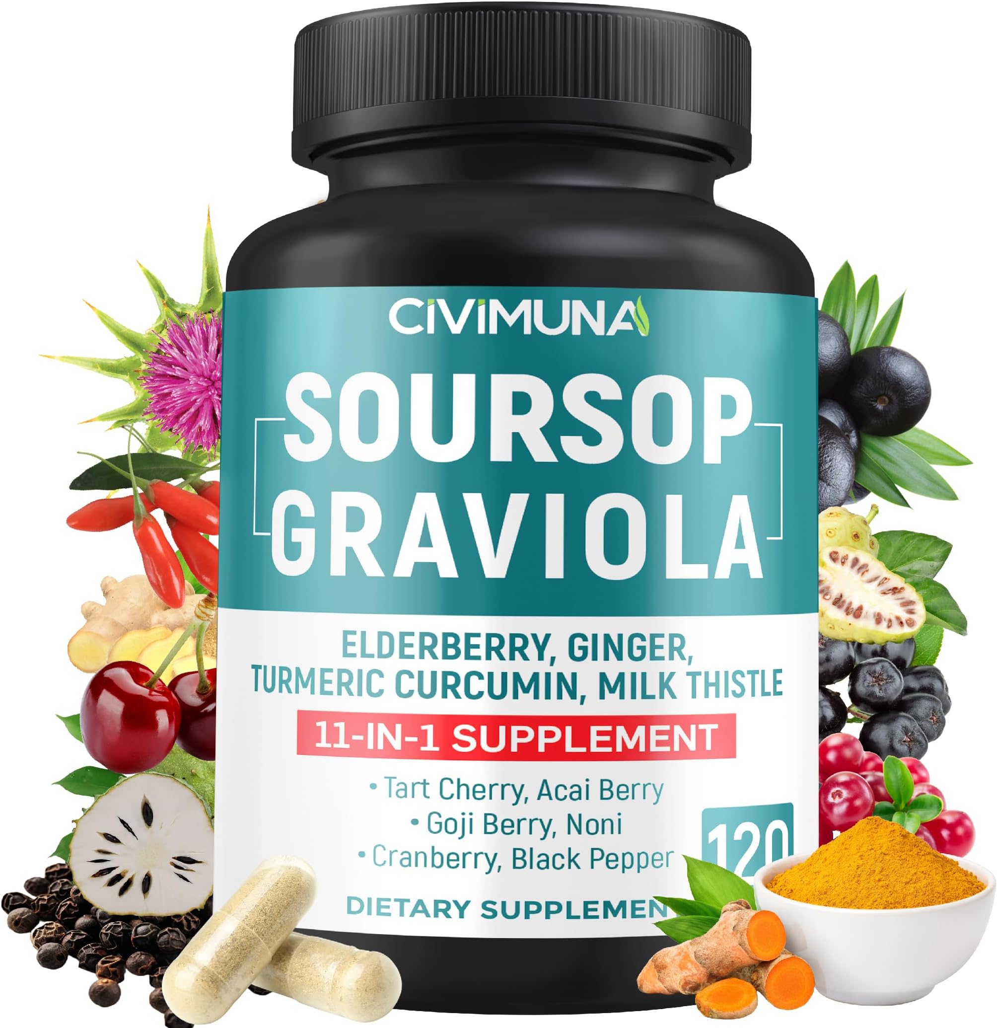 Amazon.com: Soursop Graviola Capsules with Elderberry, Turmeric, Ginger ...