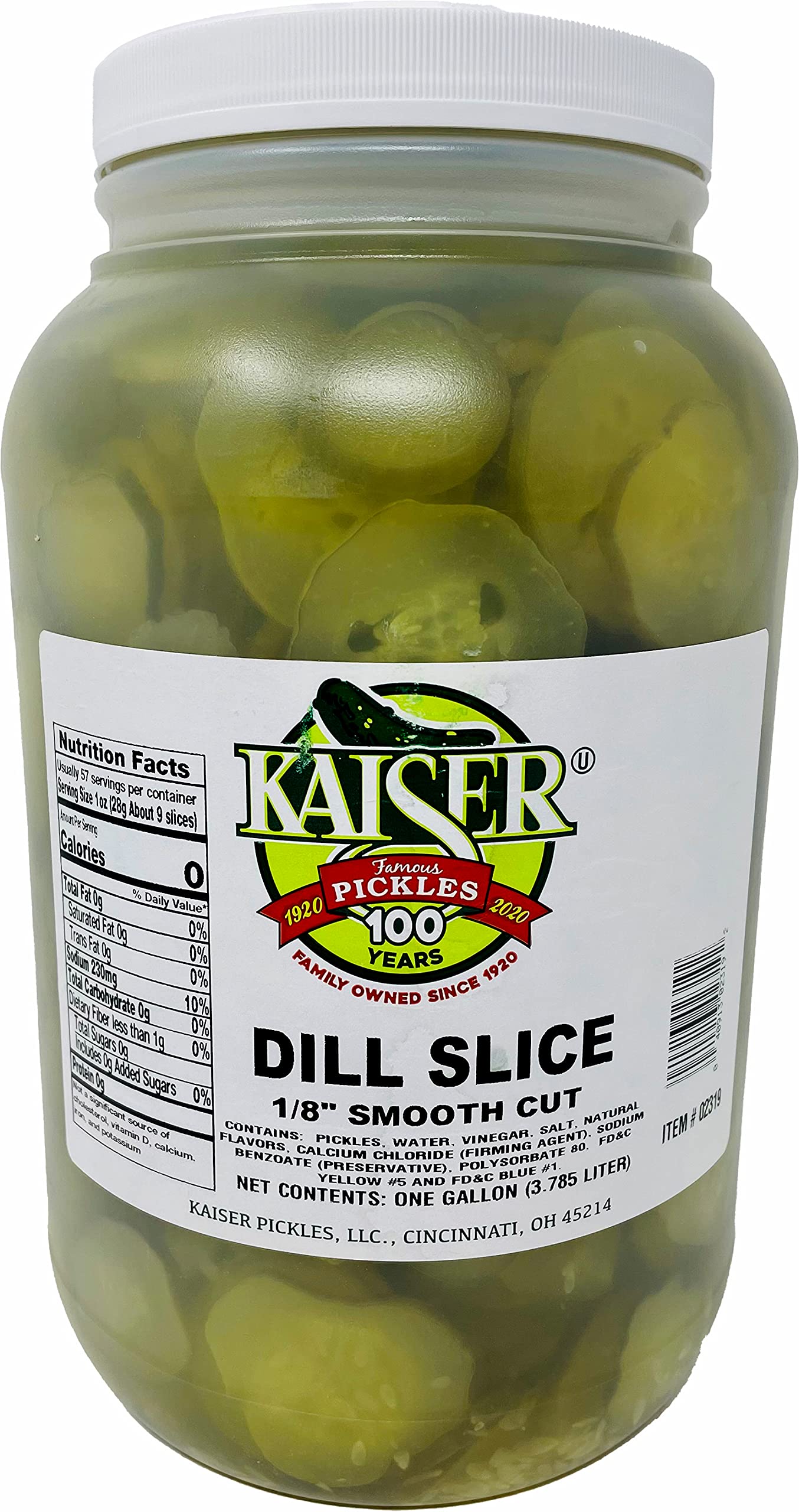 Amazon.com : Kaiser Dill Slice Pickles 1/8" Smooth Cut Gallon Jar ...