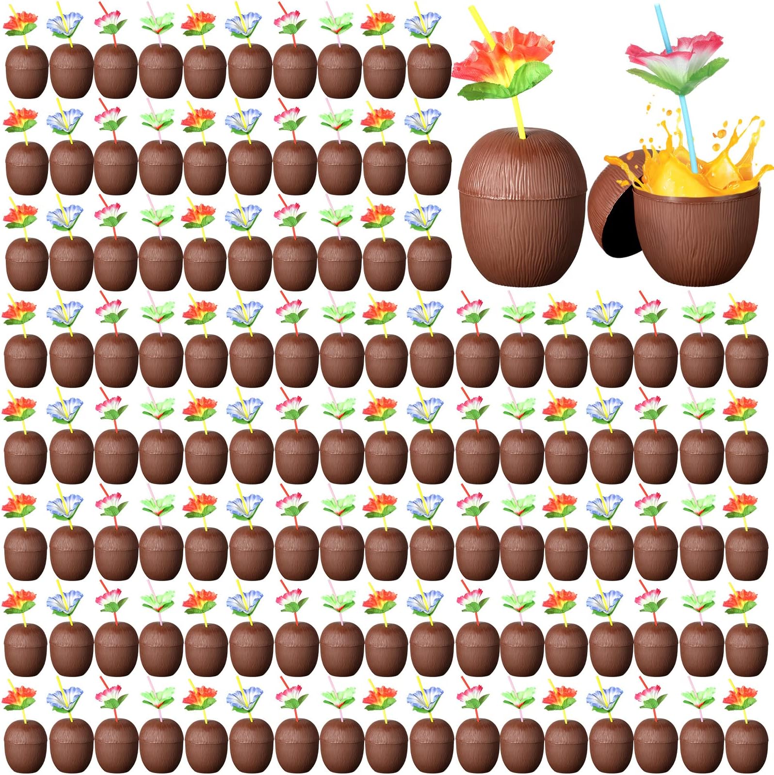 Amazon.com: Qunclay Coconut Cups with Hibiscus Flower Straws Plastic ...