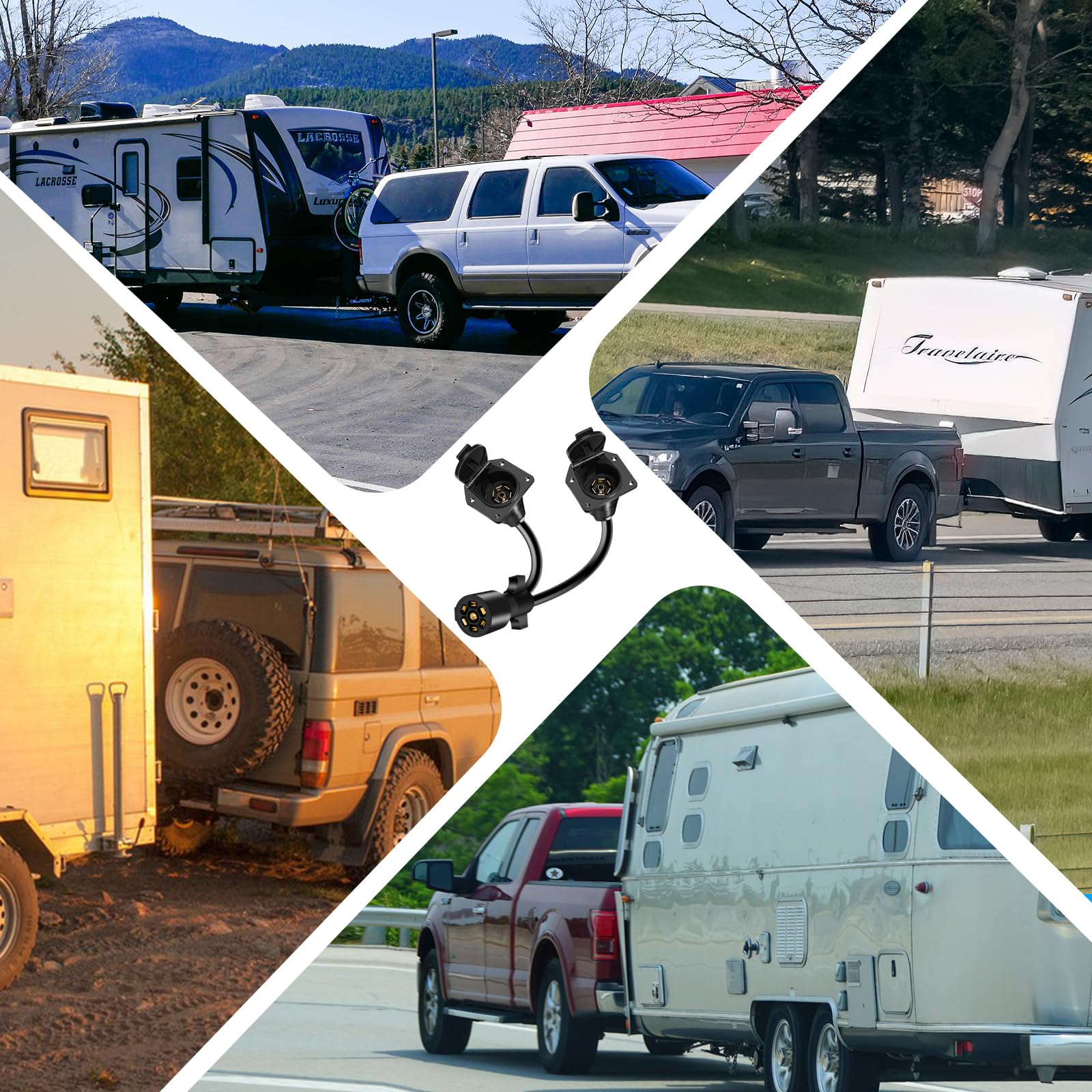Snapklik.com : 1FT 7 Way Trailer Plug Y Pigtail Splitter Double Brasse ...