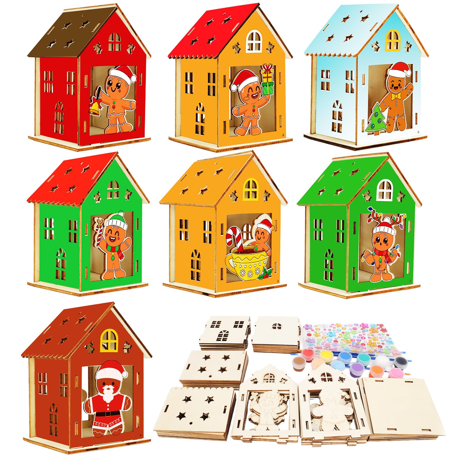 WEDNOK 7 Pack Gingerbread Man Craft for Kids Make You Own Wooden ...