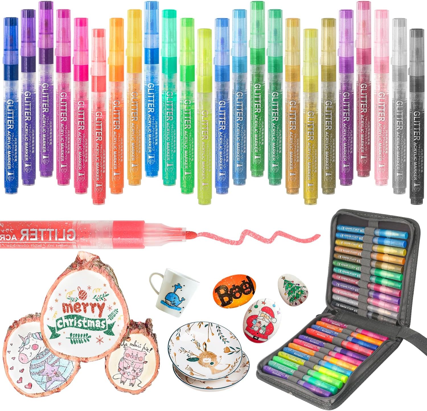 Amazon.com: ZSCM 24-Color Glitter Acrylic Marker Pen Set, Glitter Paint ...