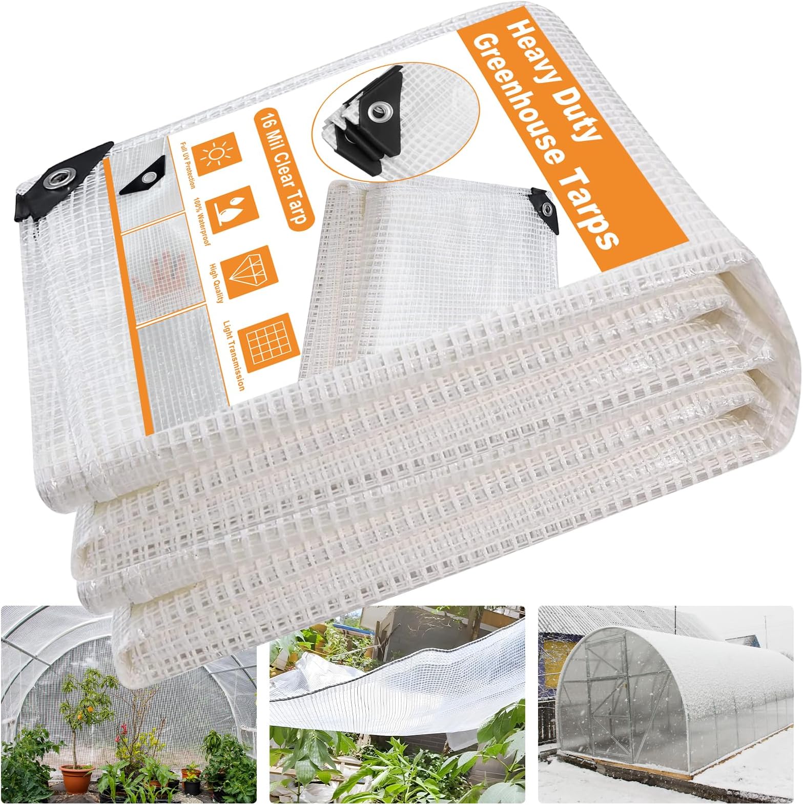Amazon.com: 16 Mil Greenhouse Cover,Clear Plastic Tarps Heavy Duty ...