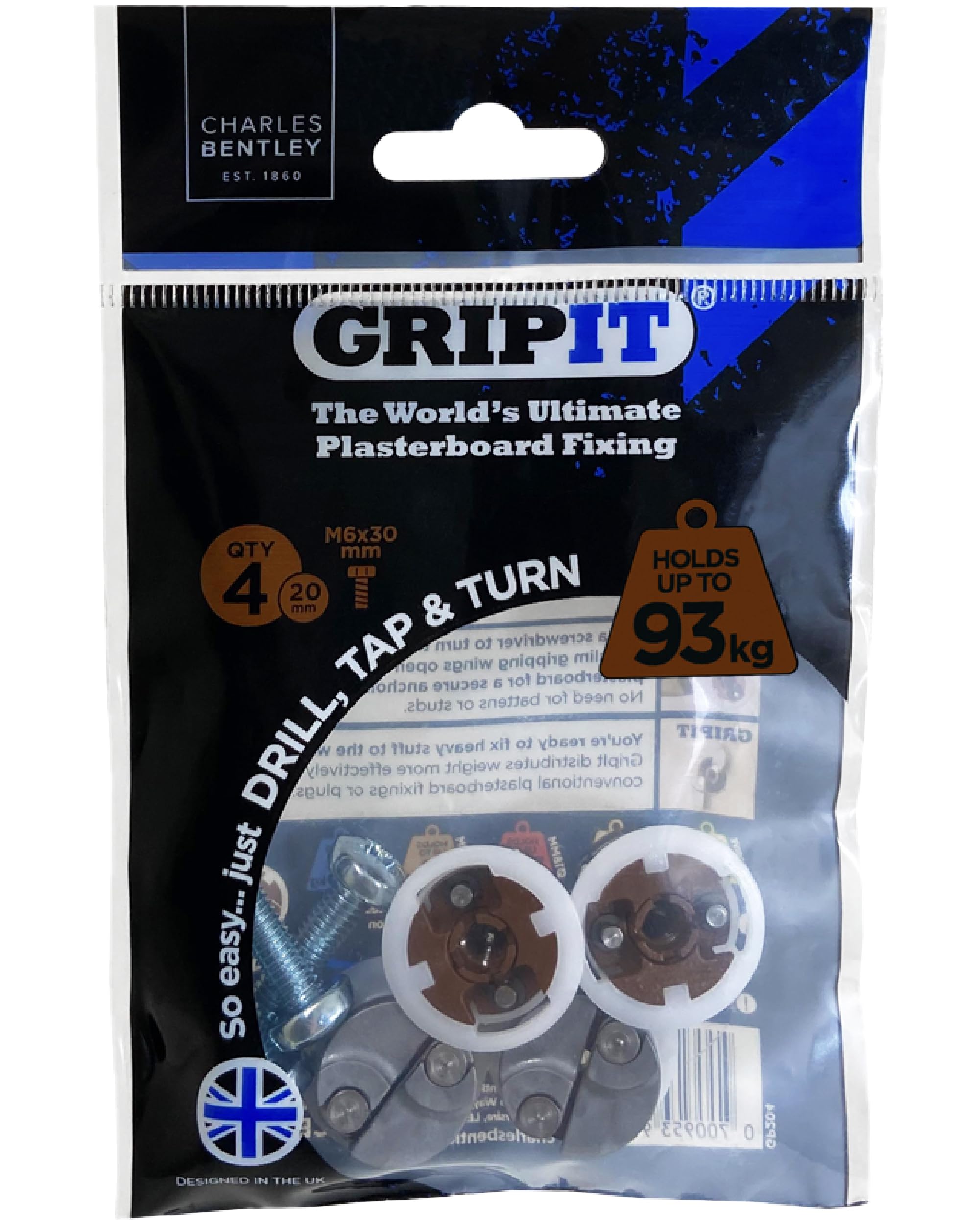 Gripit Brown Plasterboard Fixings - Pack of 4 - Heavy Duty Plasterboard ...