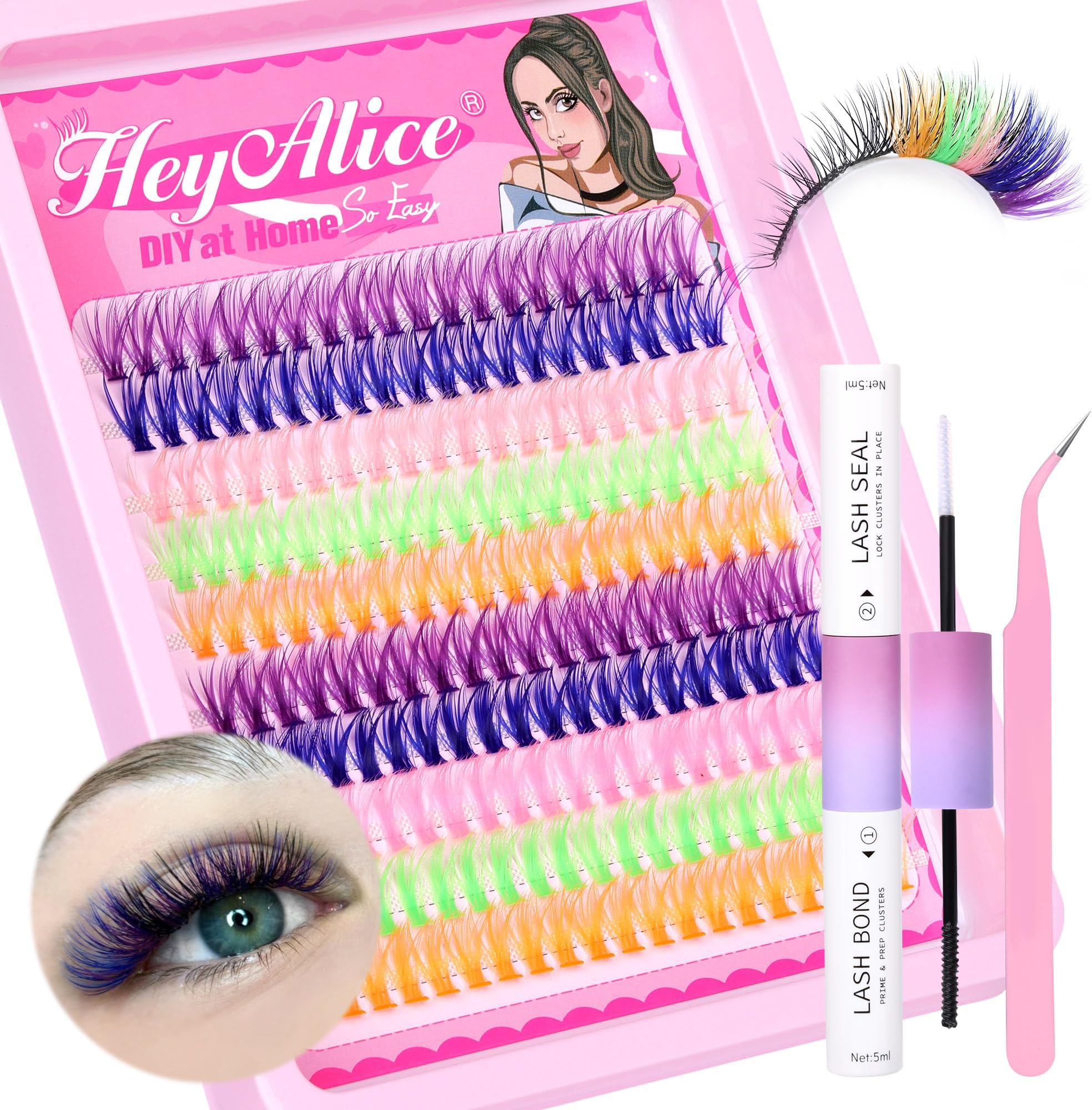 Amazon.com: Colored Lash Extesnion Kit Cluster Eyelash Extesnion Kit ...