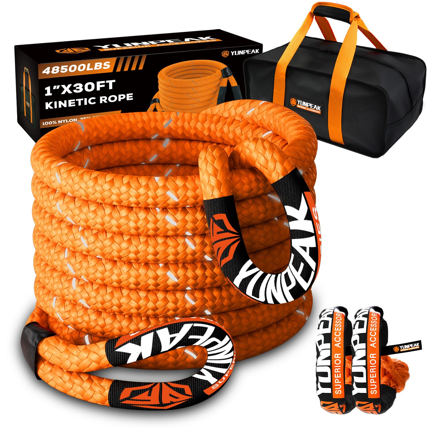 Amazon.com: YUNPEAK 1"×30ft Kinetic Recovery Tow Rope (48500lbs) Heavy ...