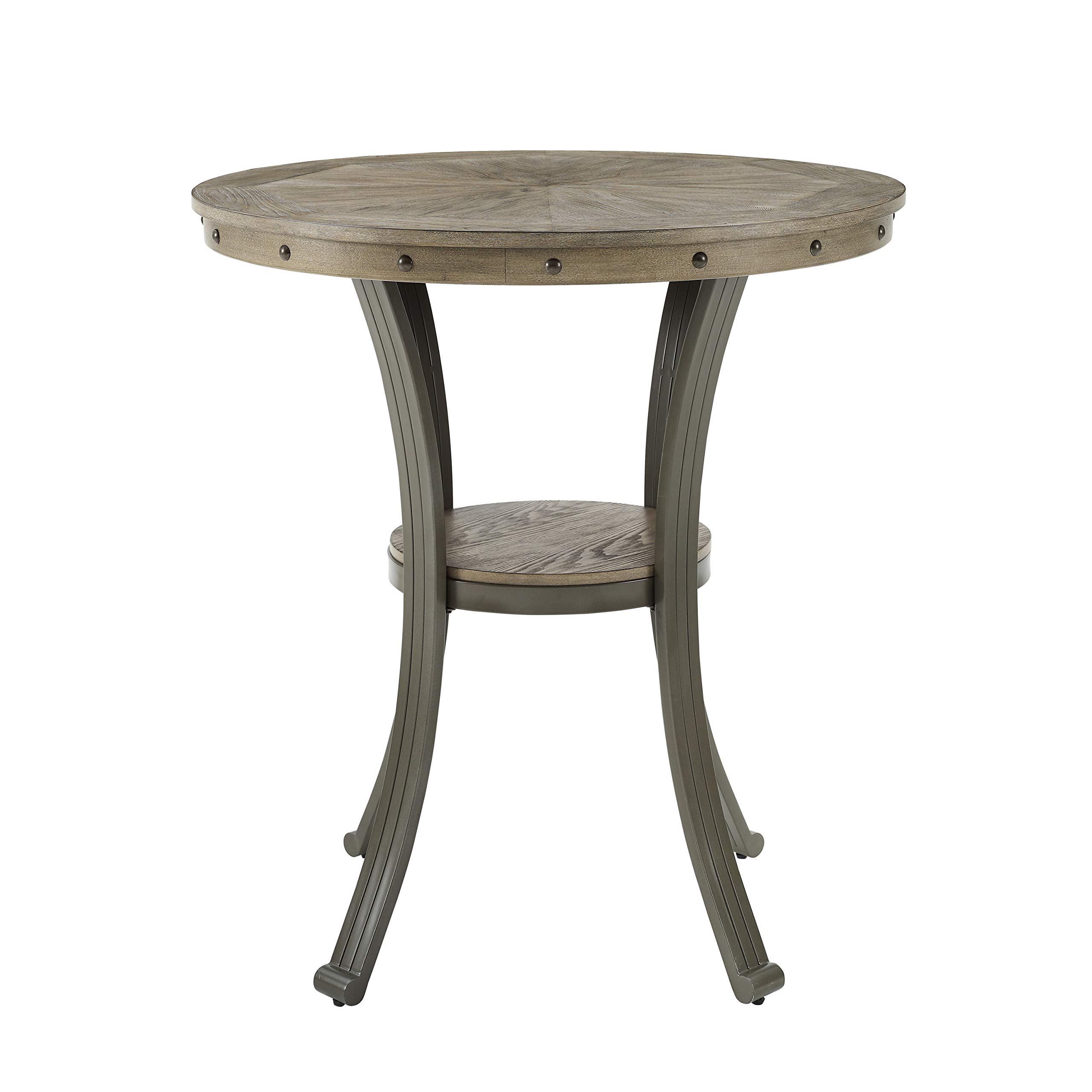 Powell Pewter Metal and Ash Wood Pub Timber Table