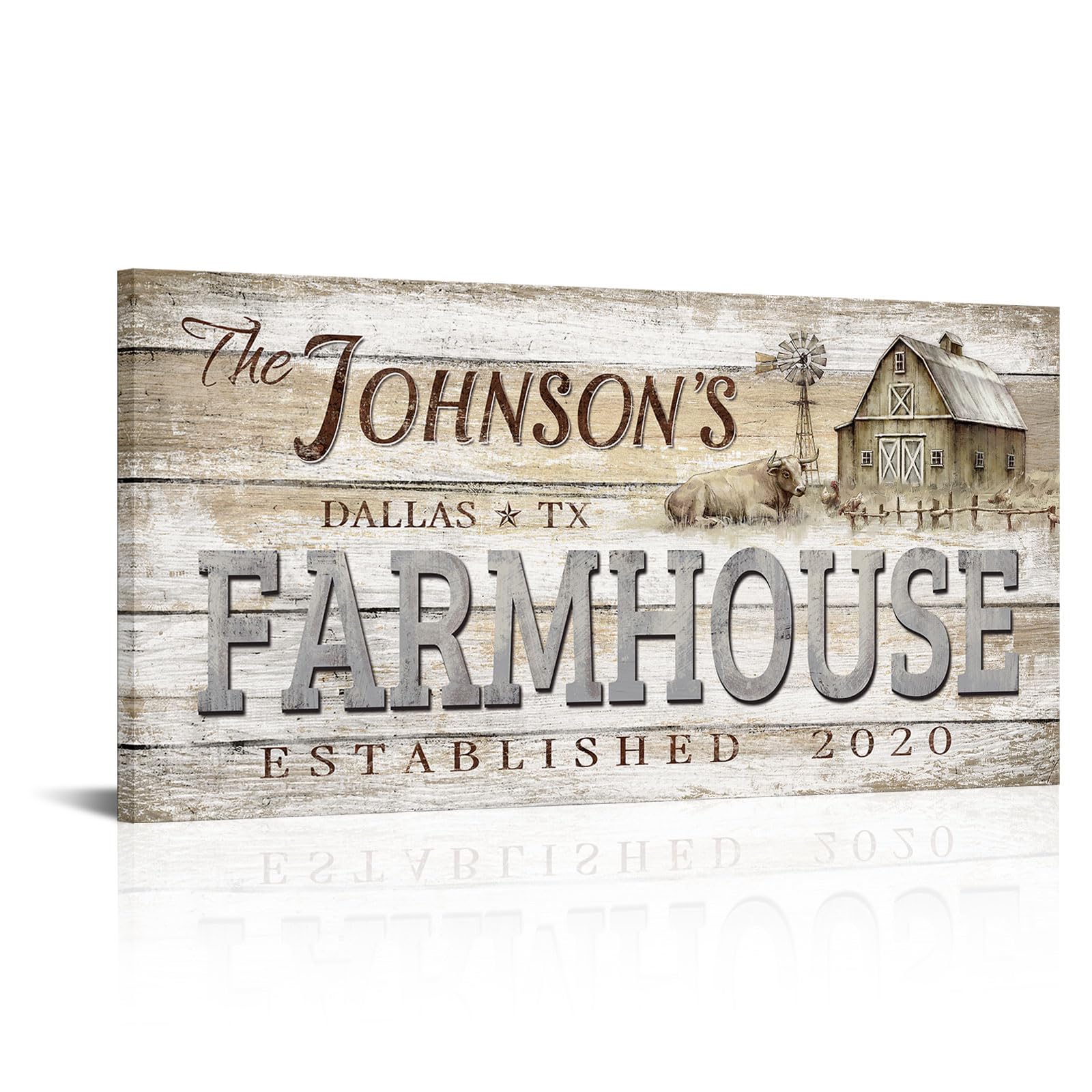 Amazon.com : iLOOKLiKE Personalized Rustic Farmhouse Sign Wall Art ...