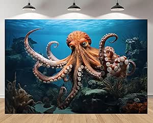 MAEQLQLM 12x8ft Octopus Backdrop Underwater Coral Reef Blue Ocean ...