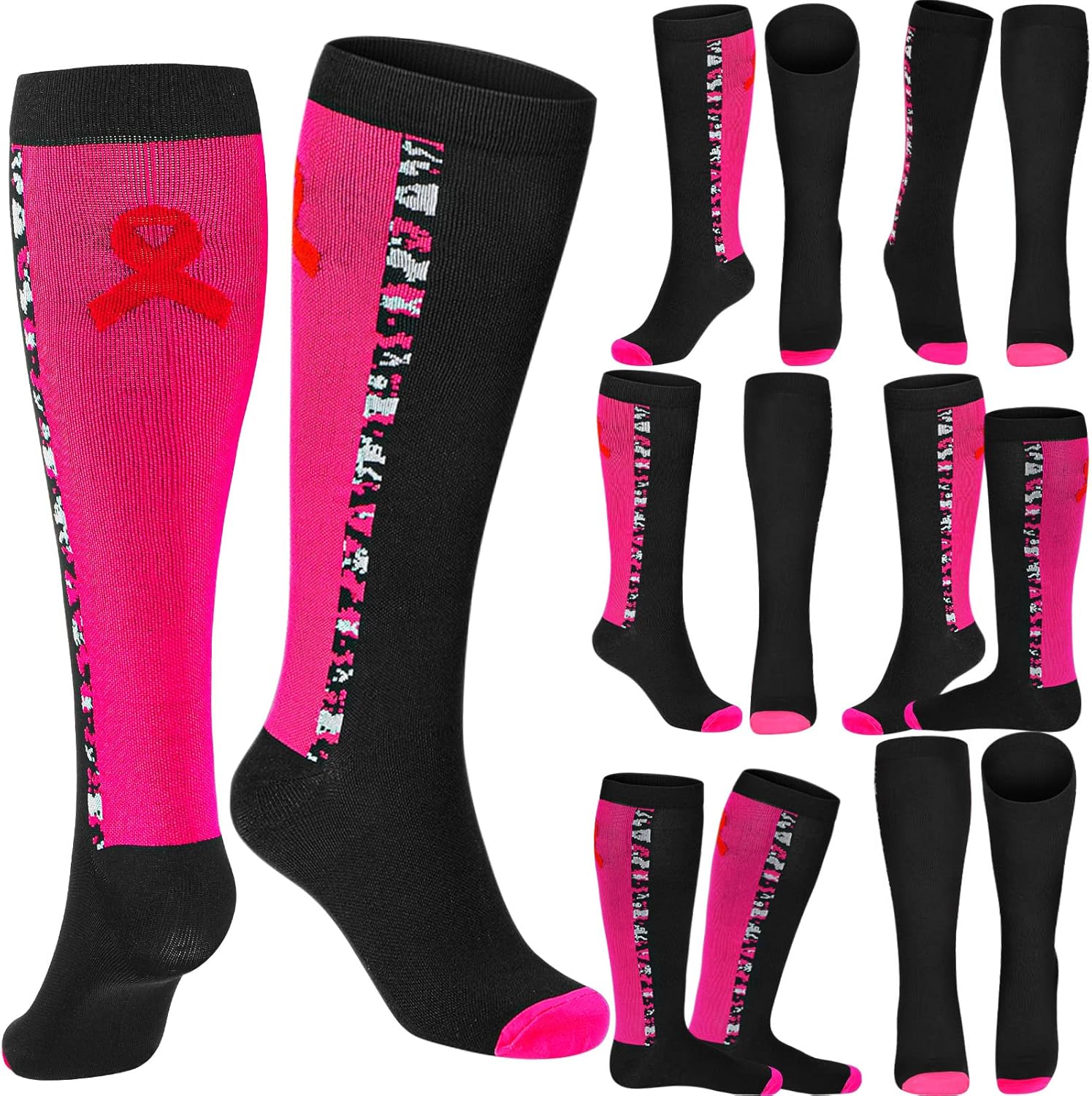 Amazon.com: 6 Pairs Breast Cancer Awareness Socks Pink Ribbon Softball ...
