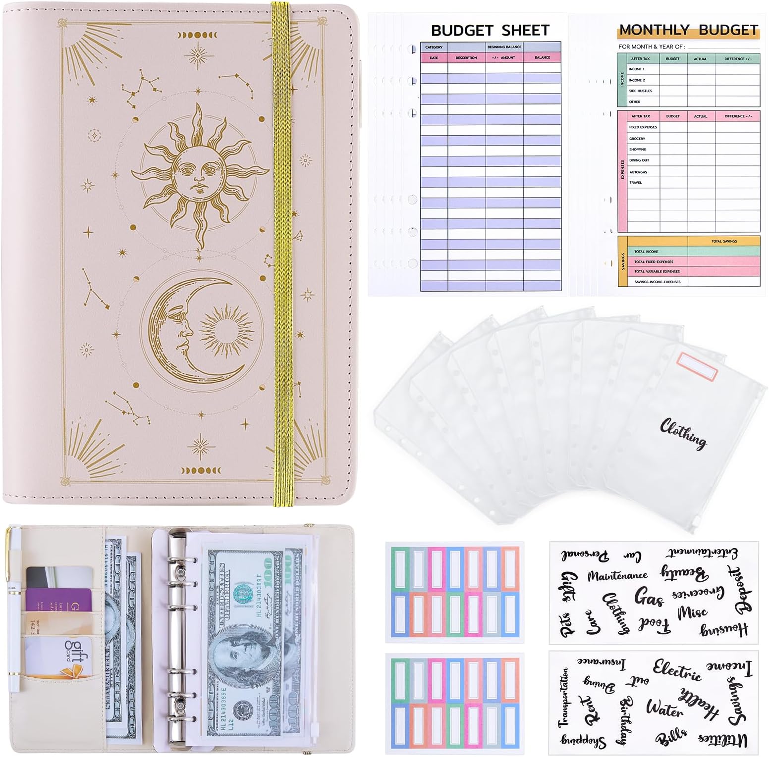 Amazon.com : Bienbee Budget Binder, A6 Binder with Zipper Envelopes ...