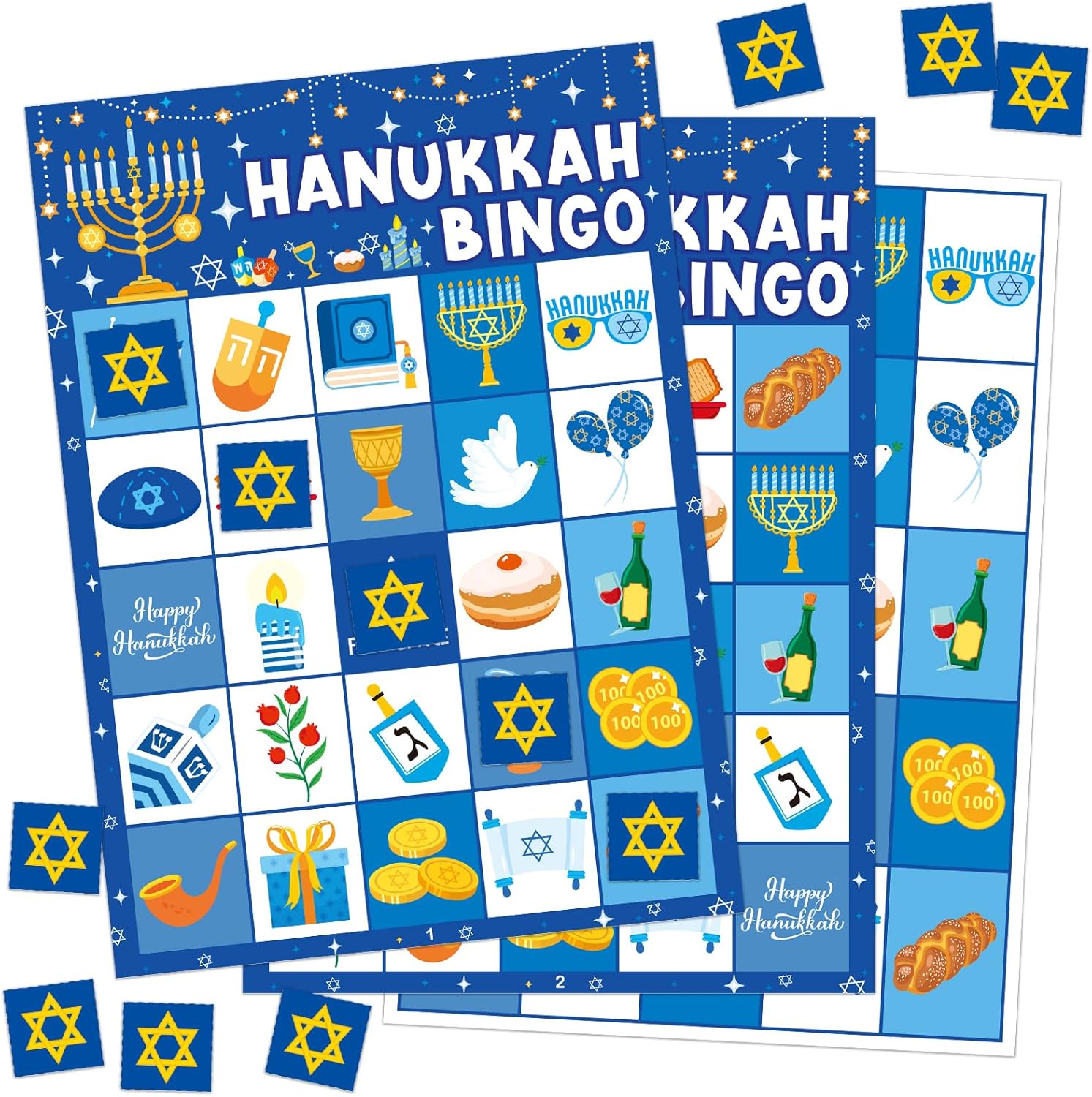 Amazon.com: CANIFORTUNE 24 Players Happy Hanukkah Bingo Game Cards ...