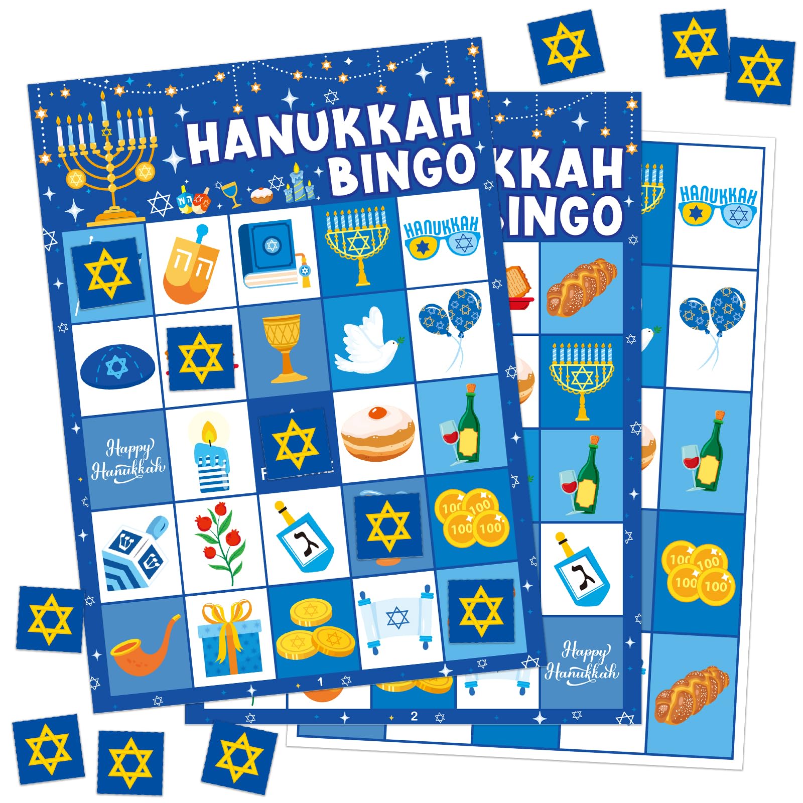 Amazon.com: CANIFORTUNE 24 Players Happy Hanukkah Bingo Game Cards ...