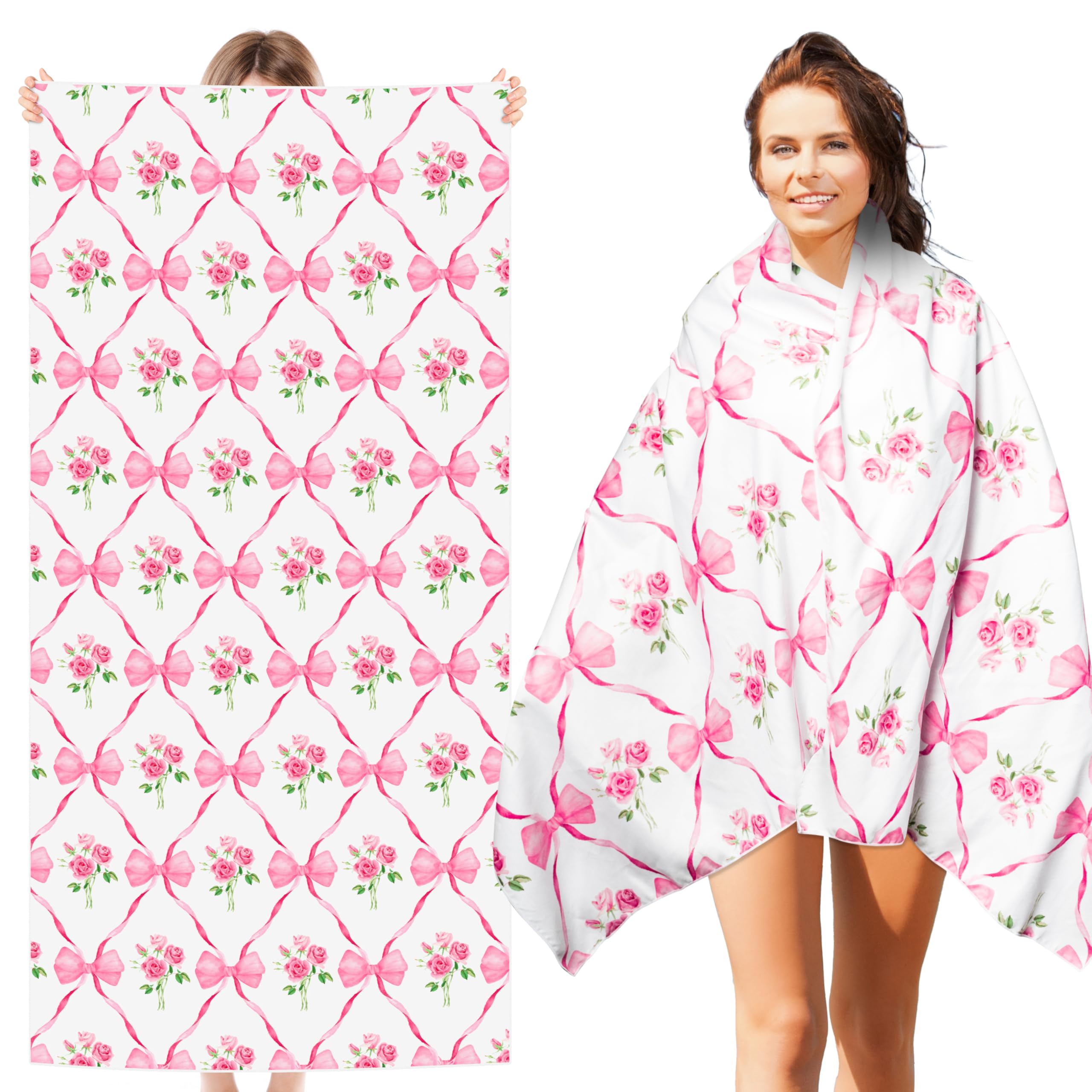 Amazon.com: Pink Bow Oversized Beach Towel - Flower Double-sided Velvet ...
