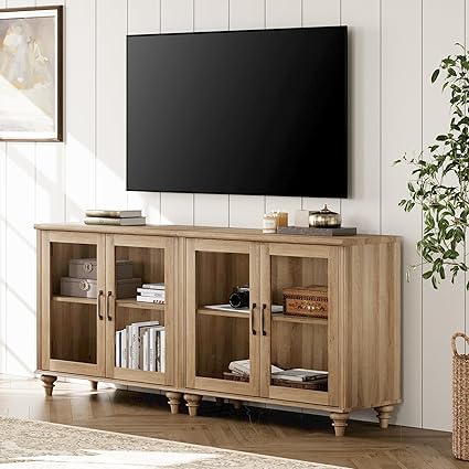 Amazon.com: WAMPAT Farmhouse TV Stand for 75 inch TV with 4 Glass Doors ...