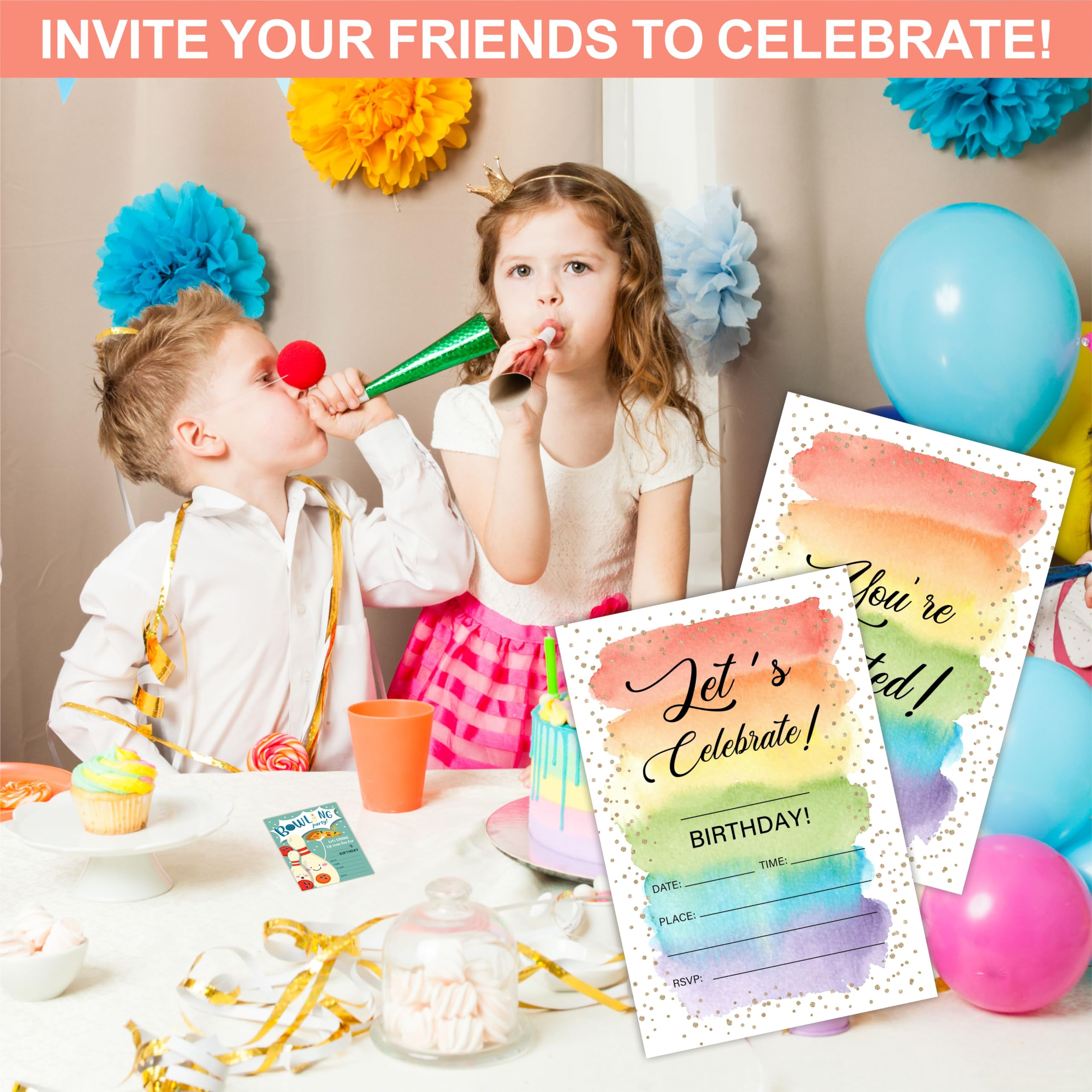 Watercolor Rainbow Birthday Invitations Free, Custom, Printable