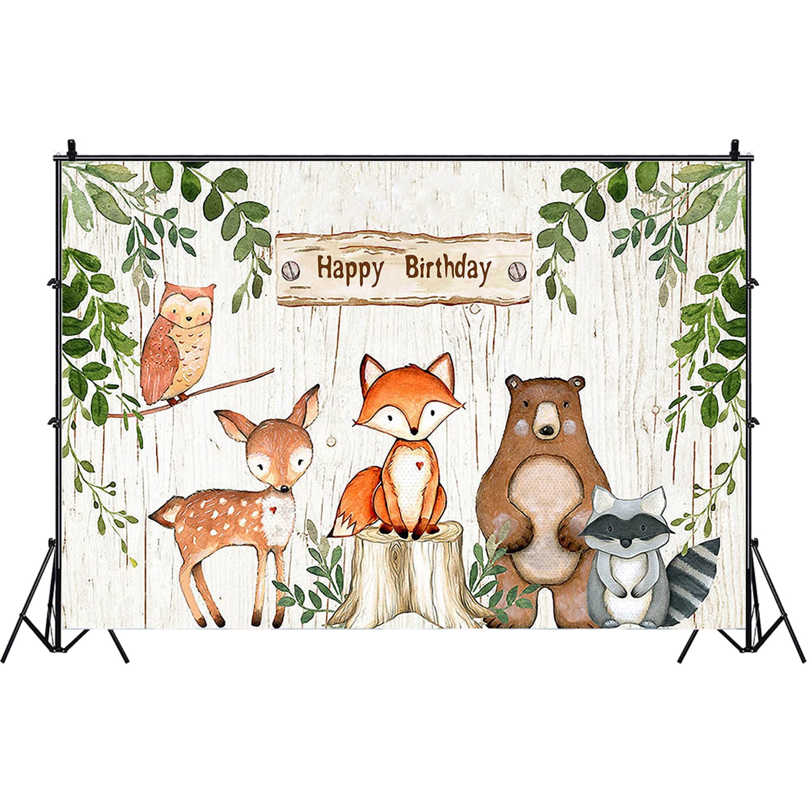 Amazon.com : 7x5ft Woodland Animals Happy Birthday Backdrop Boys Girls ...