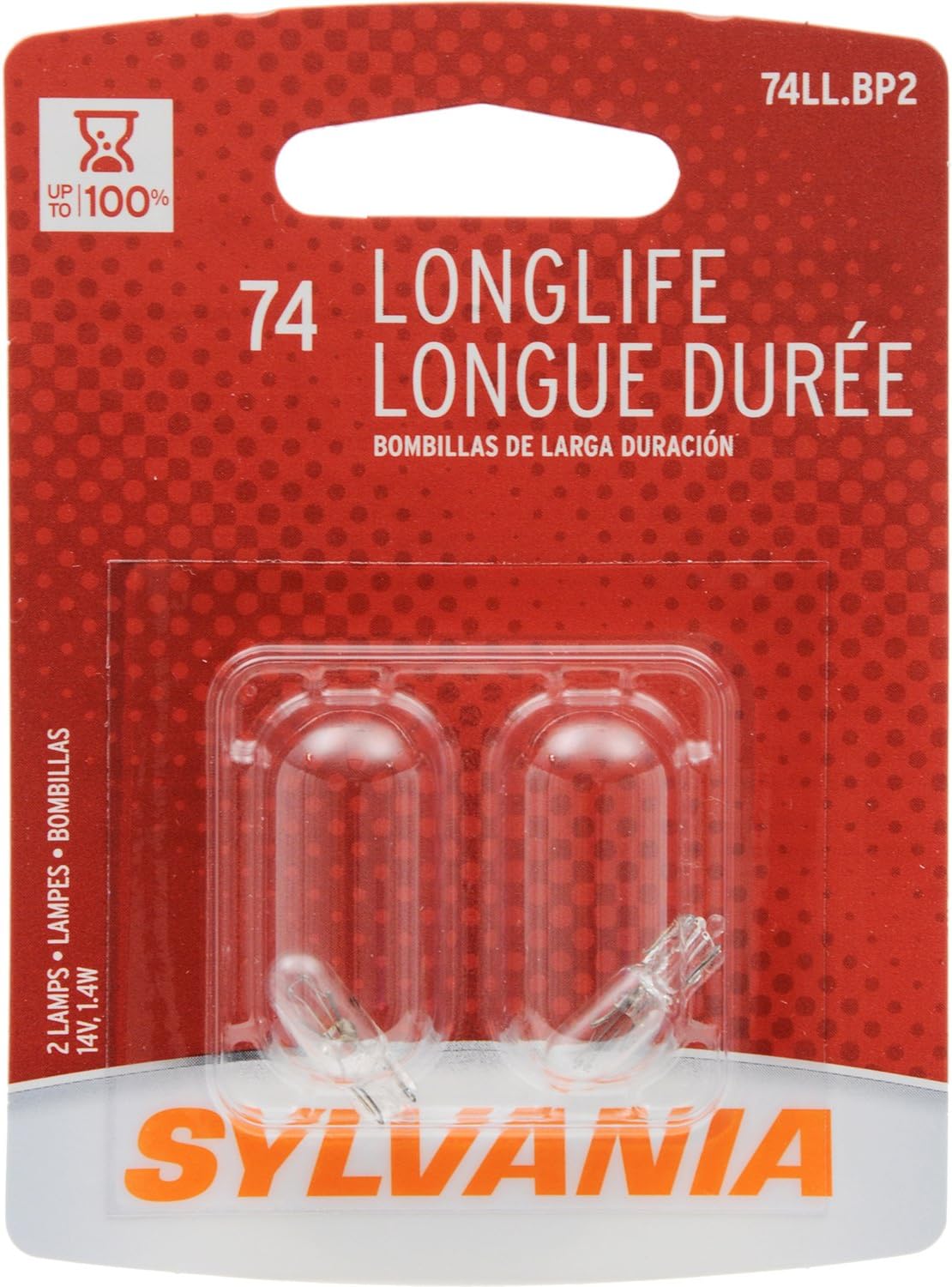 SYLVANIA 74 Long Life Miniature Bulb, (Pack of 2), Headlight Bulbs ...