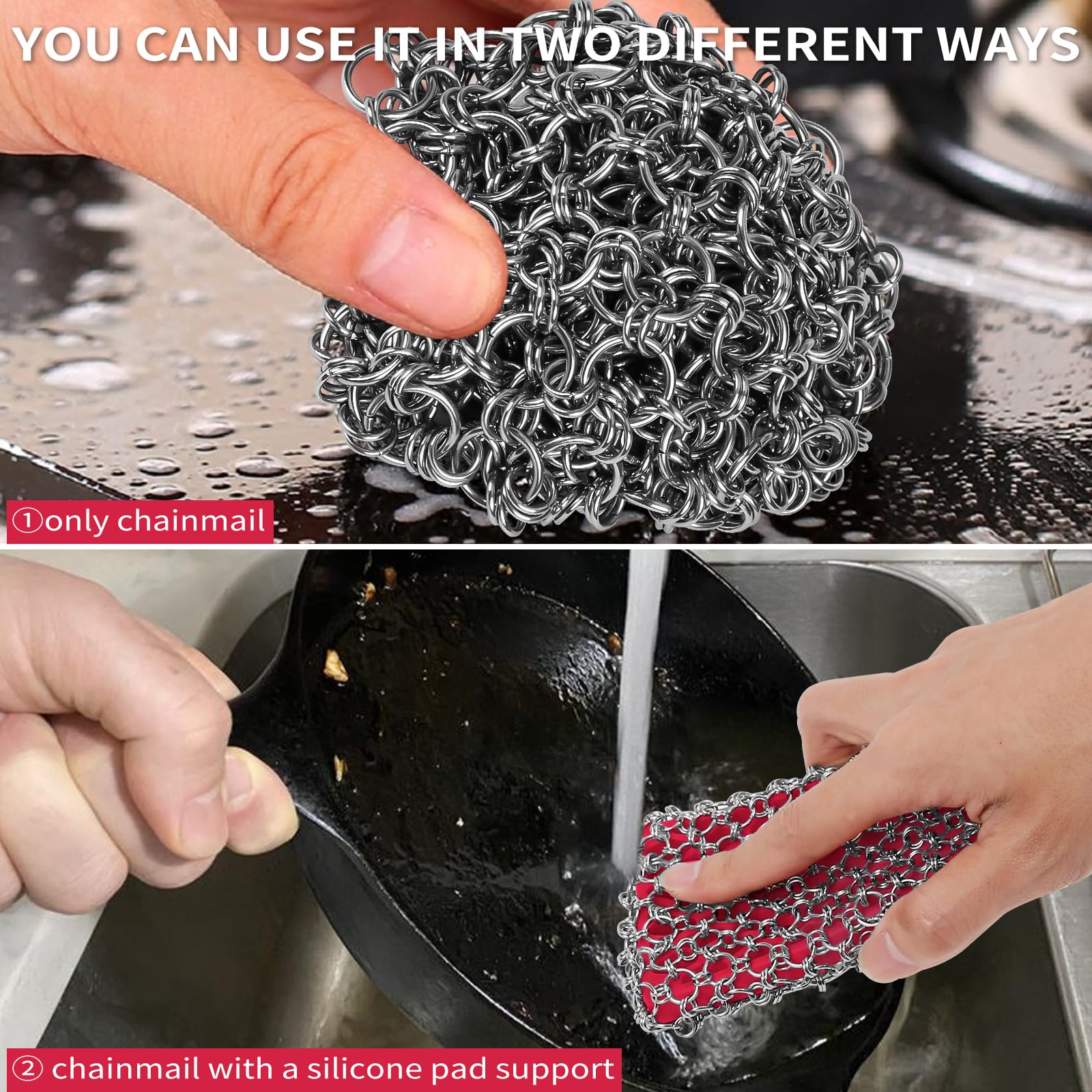 Snapklik.com : Dual-use Cast Iron Scrubber Cleaner - 316 SS Chain Mail ...