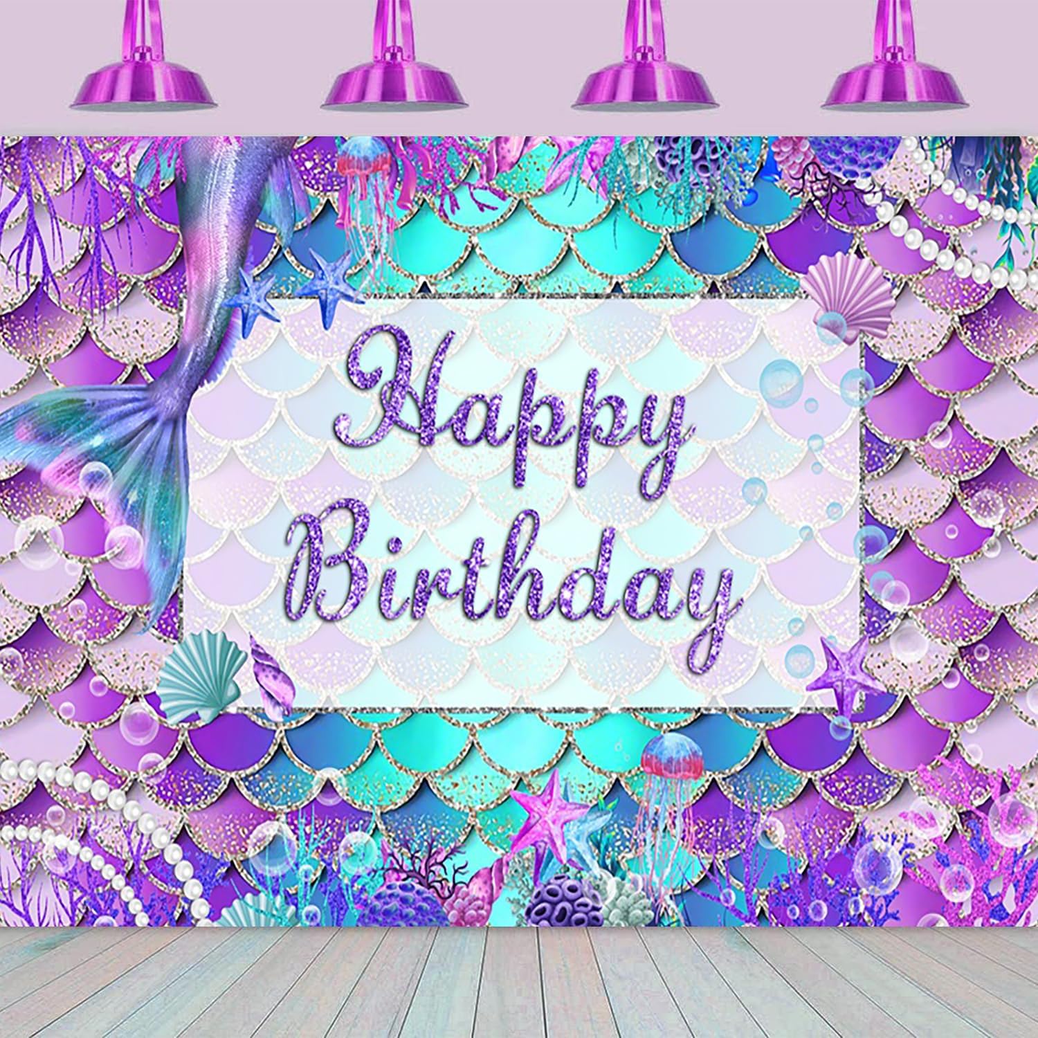 7x5FT Mermaid Backdrop Under The Sea Glitter Purple Green Aqua Pink ...