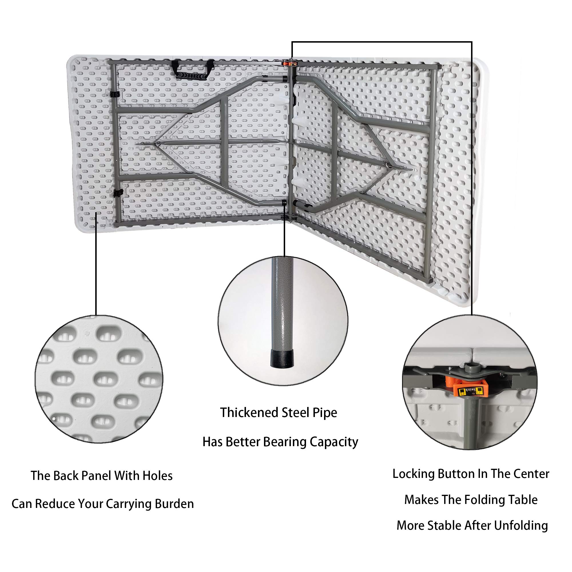 Go-Trio 6 Foot x 30 inch Folding Table, Indoor Outdoor Portable Plastic ...