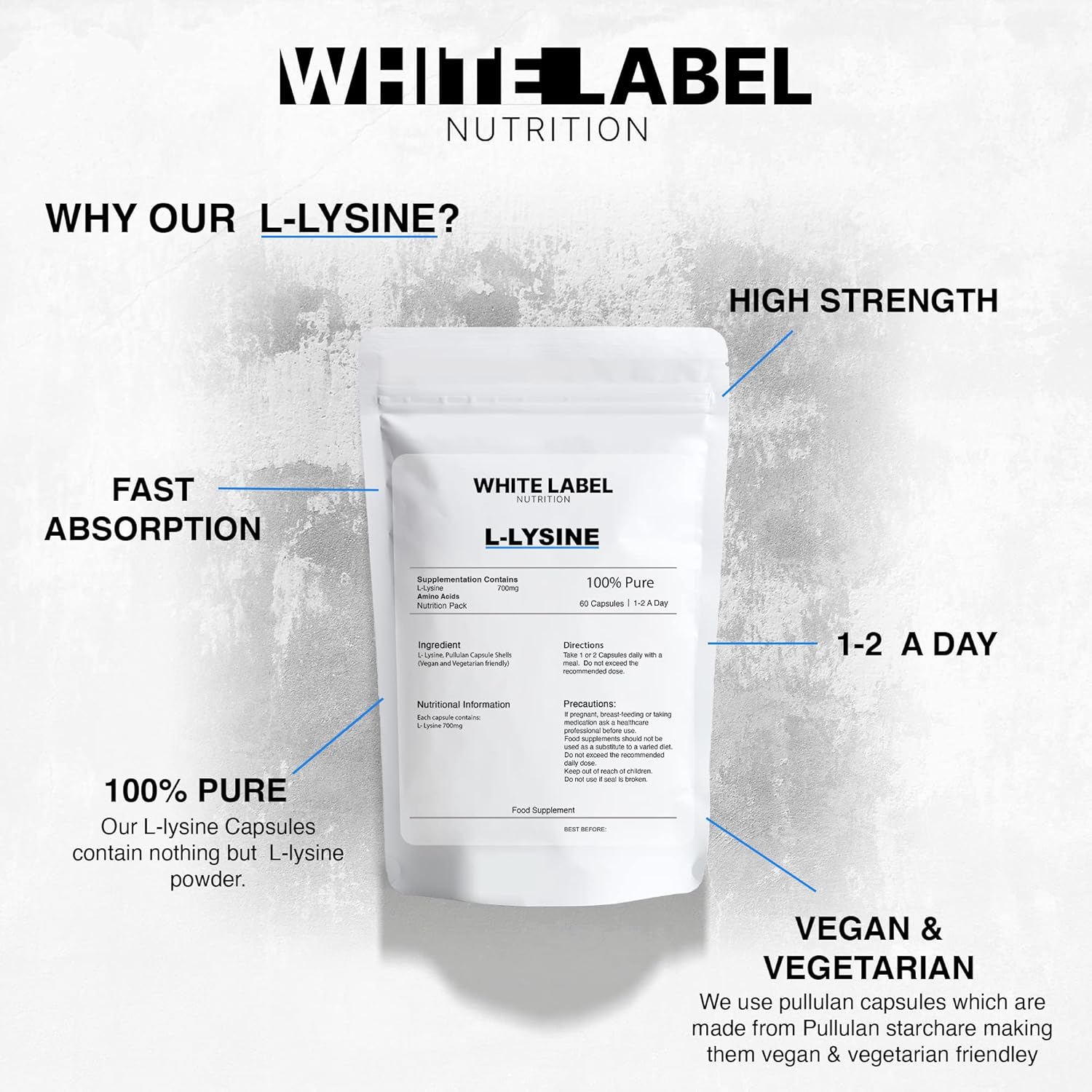 White Label Nutrition L-Lysine Supplement – High Potency – | 60 ...
