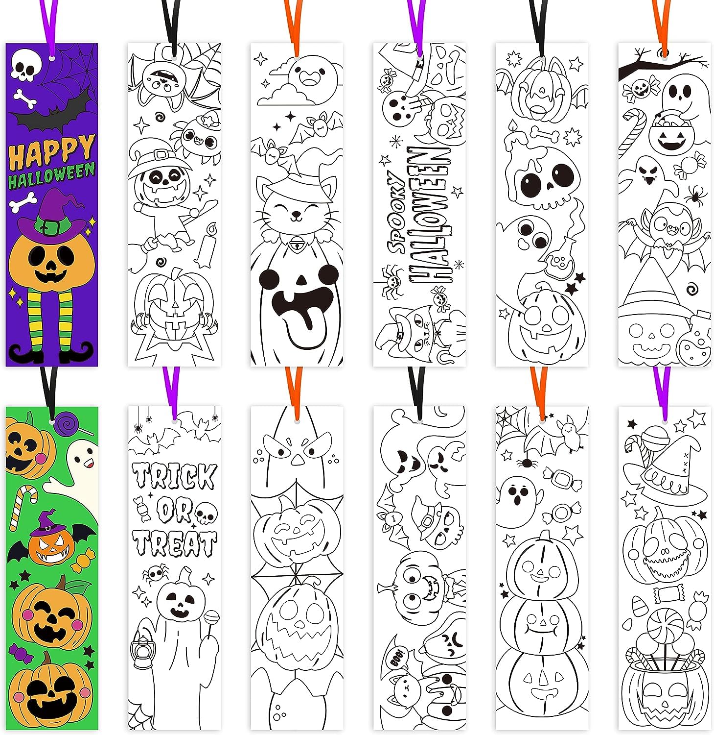 Amazon.com: Haooryx 75pcs Color Your Own Halloween Pumpkin Bookmarks ...