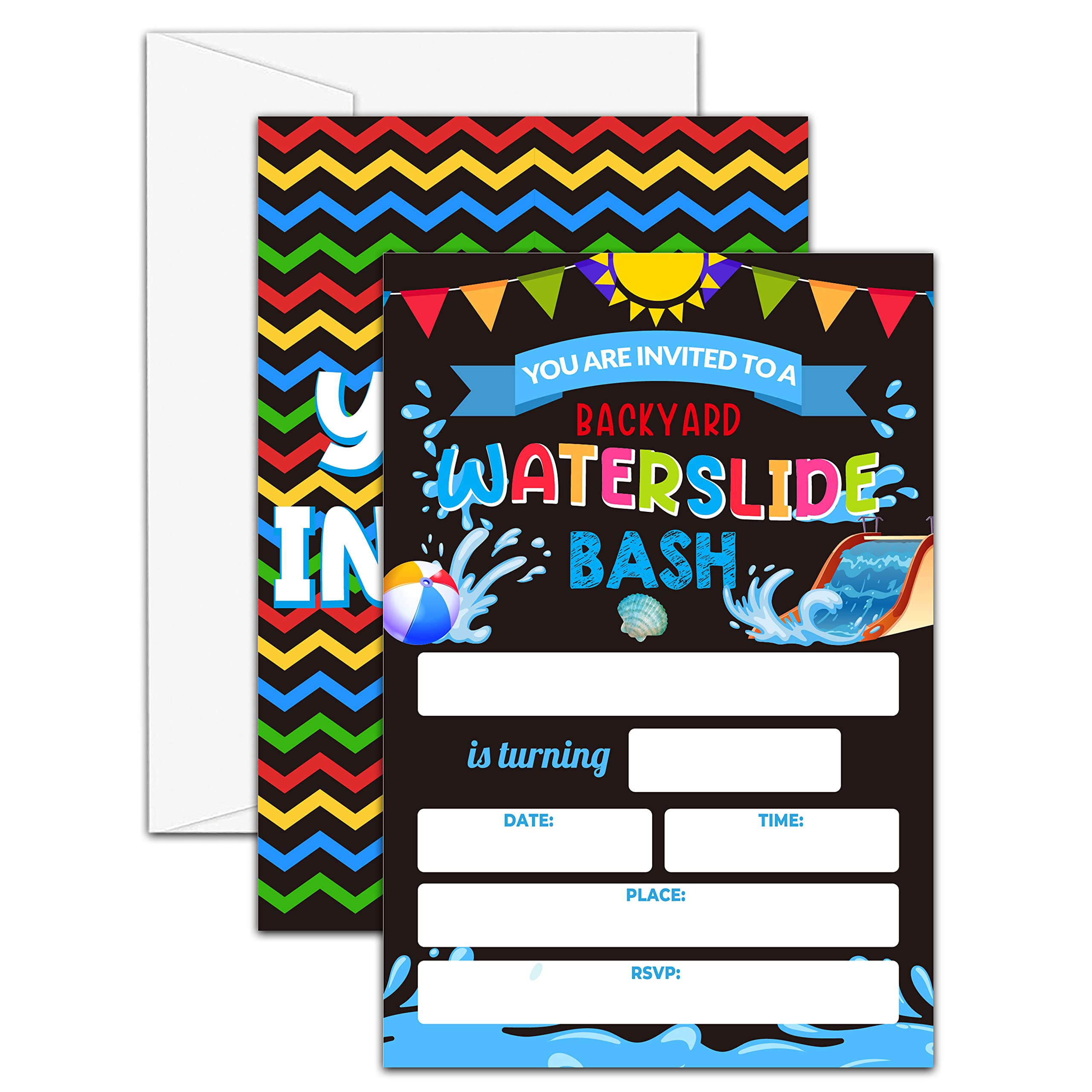 Amazon.com : UTESG Waterslide Birthday Party Invitations, Backyard ...