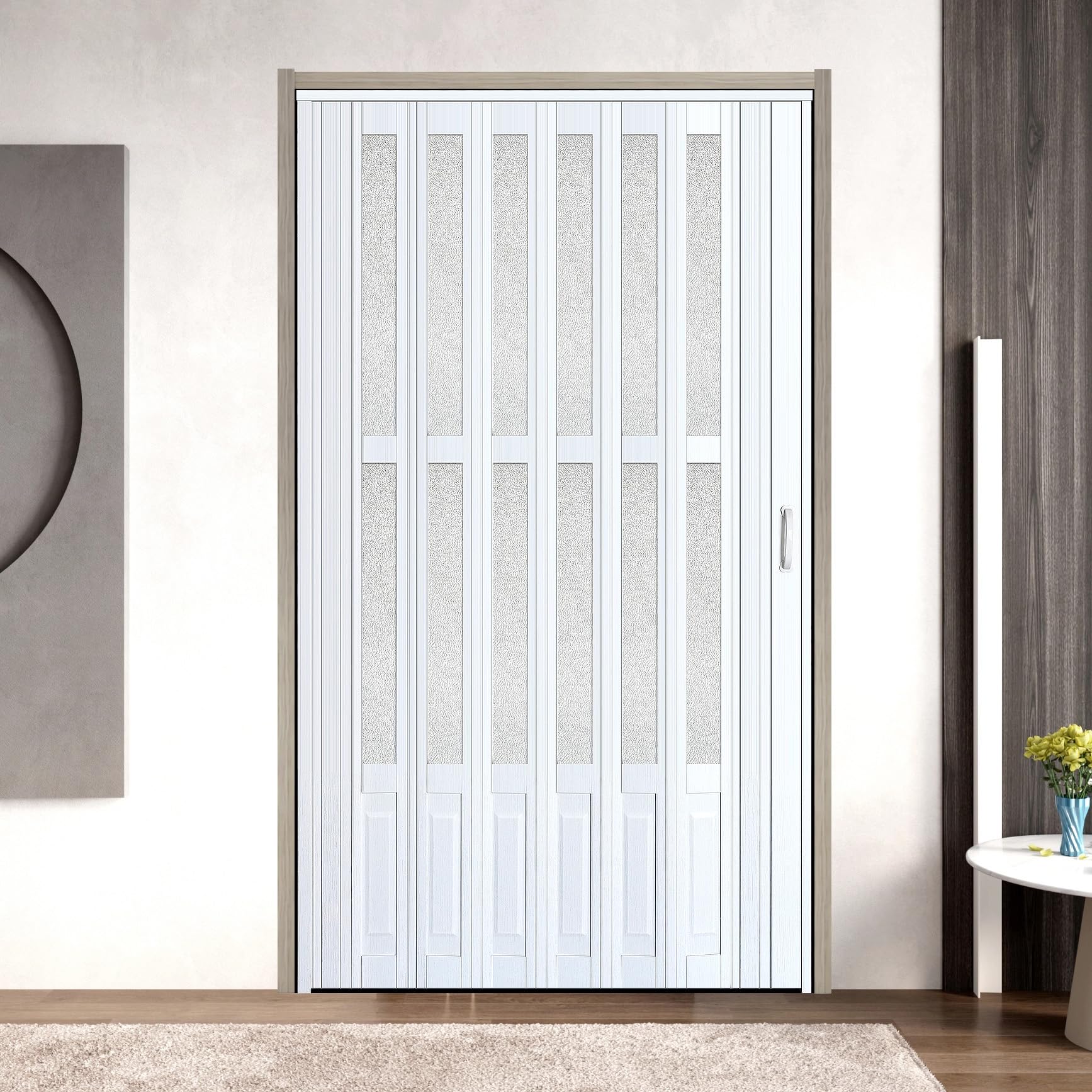 104RDHOUSE 48x96in White Accordion Door with Frosted Acrylic Glass,PVC ...