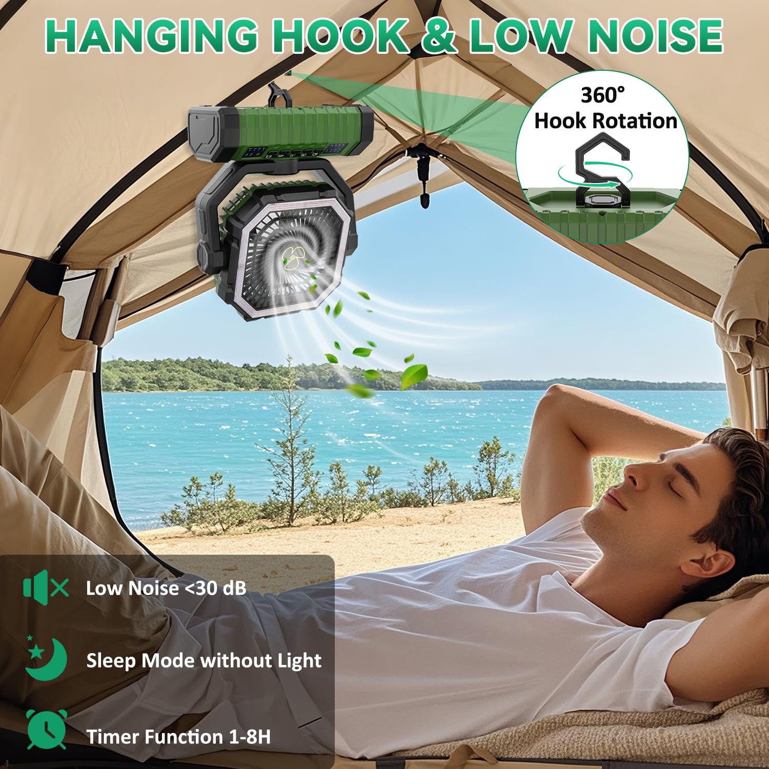 Snapklik.com : Camping Fan Rechargeable, 20000mAh Large Battery Powered ...