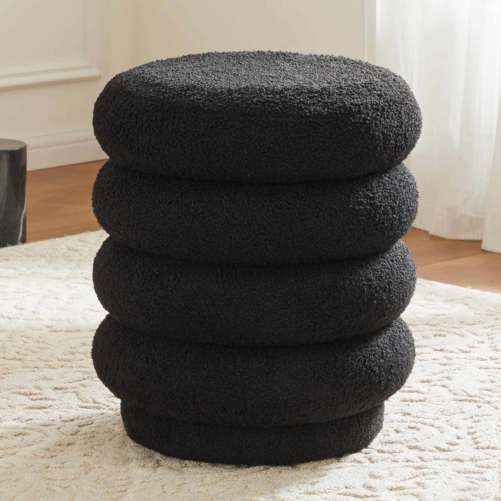 Amazon.com: ANTARA TILA Small Ottoman with Storage, Round Footstool ...