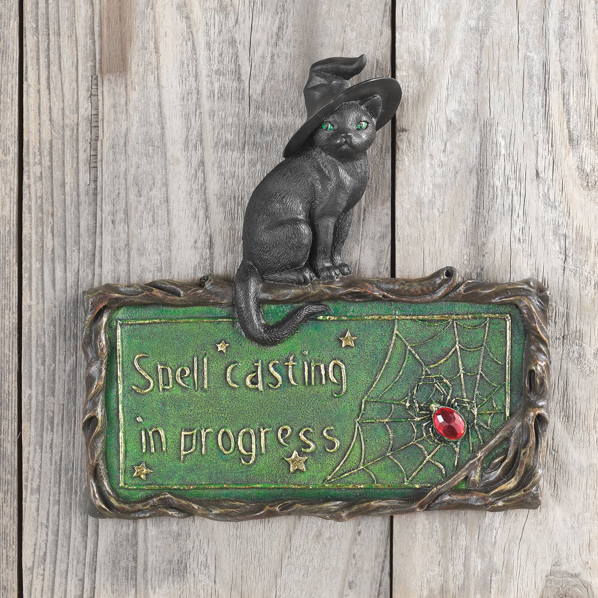 Black Cat Sign – Witch’s Cat Spell-Casting Wall Sculpture – Halloween ...