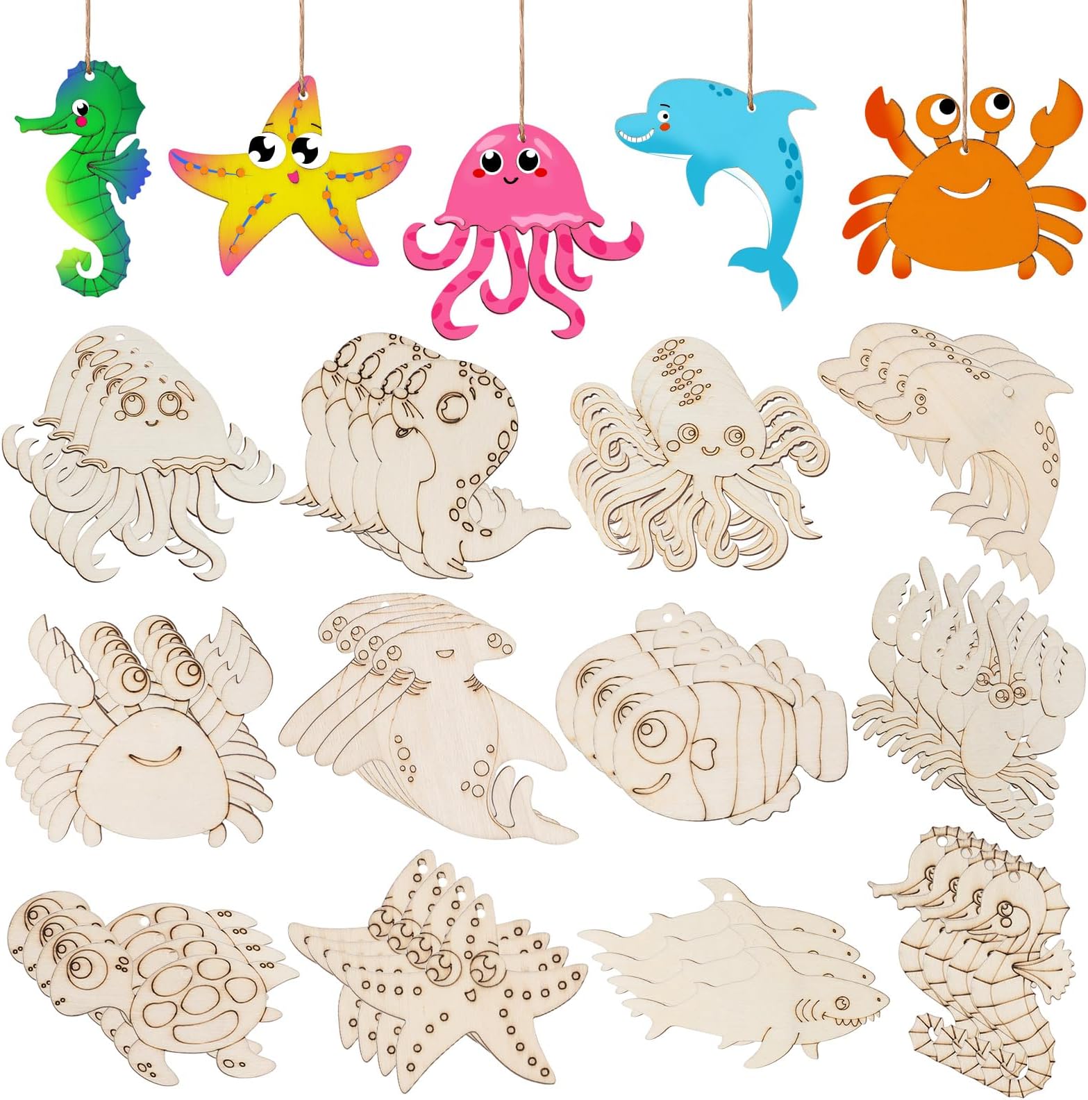 Amazon.com: 50Pcs Unfinished Wood Ocean Animal Cutouts, Wooden Sea ...