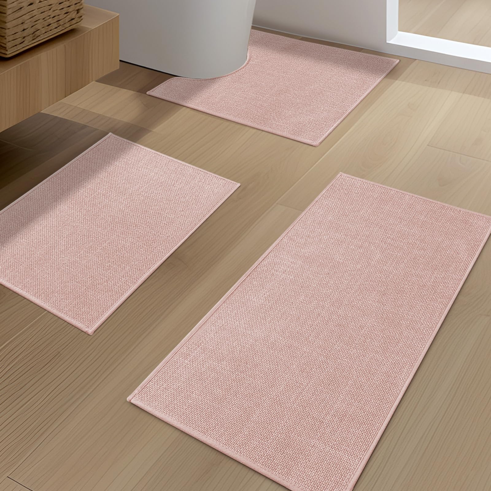 Amazon.com: YIHOUSE Pink Bathroom Rug Sets 3 Piece, Absorbent Bath Mat ...