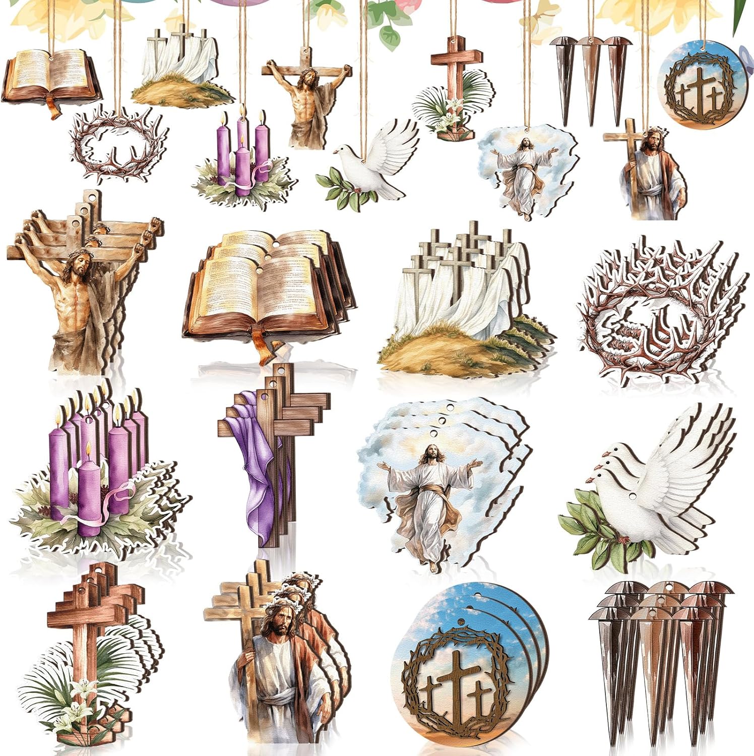 Amazon.com: Spiareal 36 Pcs He is Risen Ornaments Religious Easter Tree ...