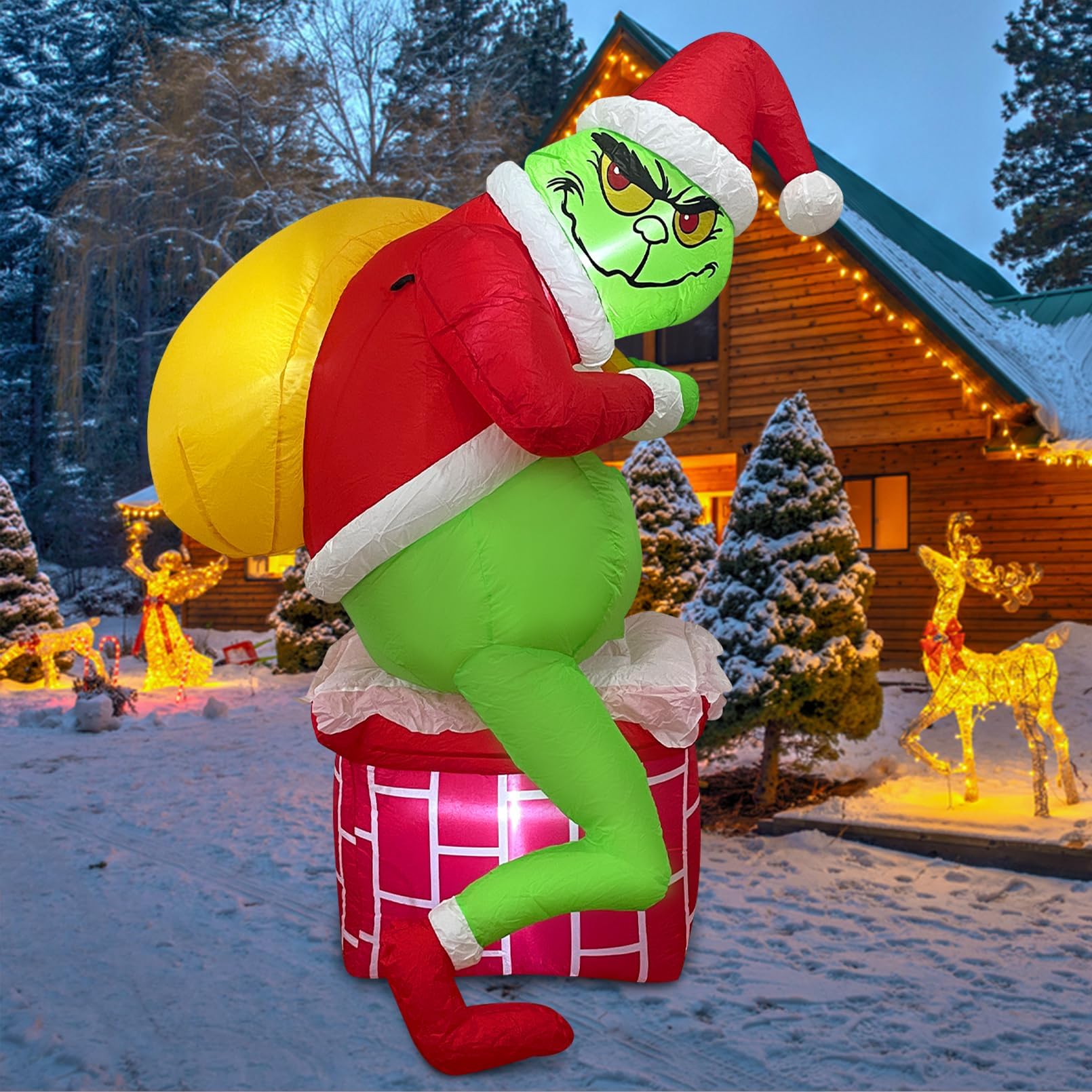 Amazon.com: The Grinch Scene Animatronic Lighted Outdoor Inflatable, 7 ...