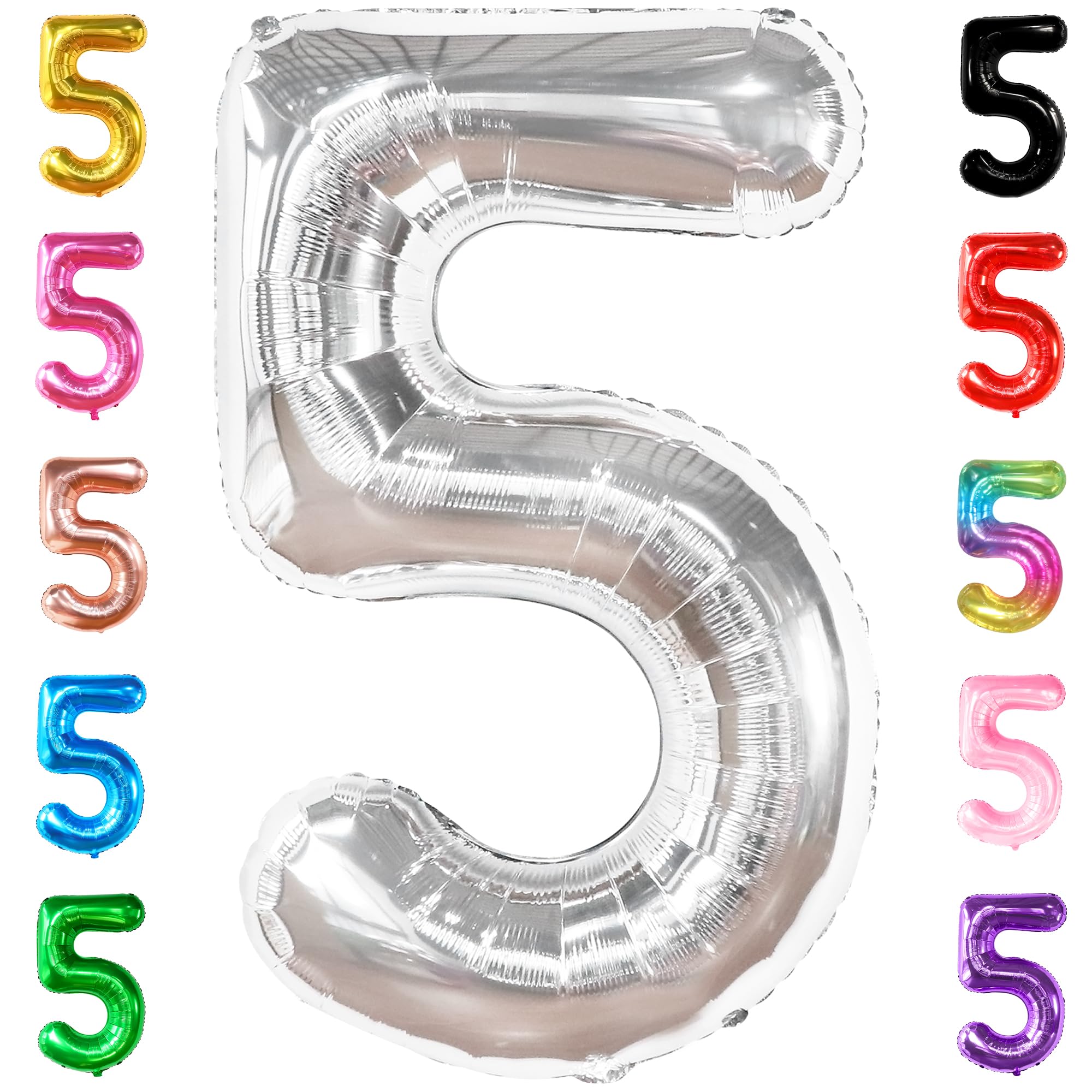 Snapklik.com : KatchOn Silver 5 Balloon Number - 40 Inch 5th Birthday ...