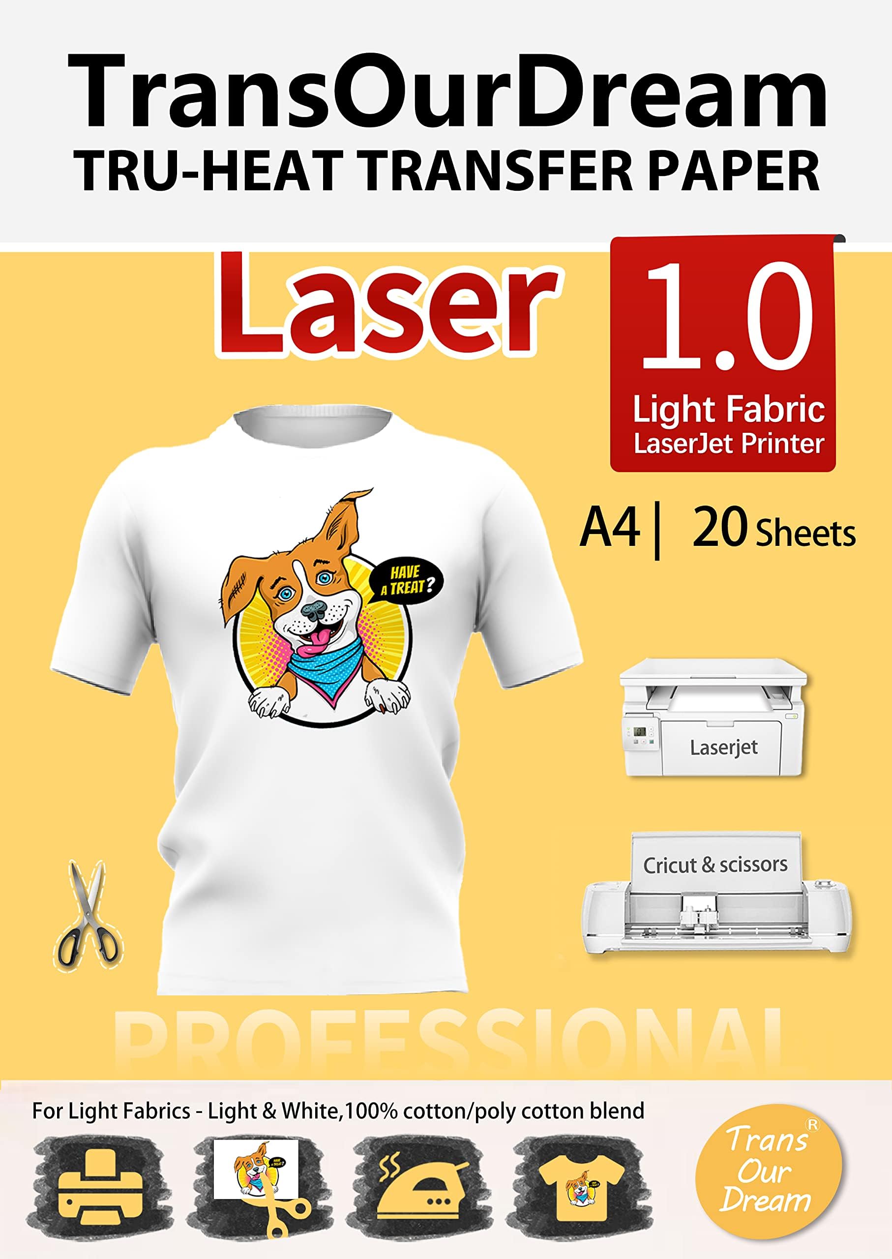 TransOurDream Iron on Heat Transfer Paper for Light T Shirts (20 Sheets ...
