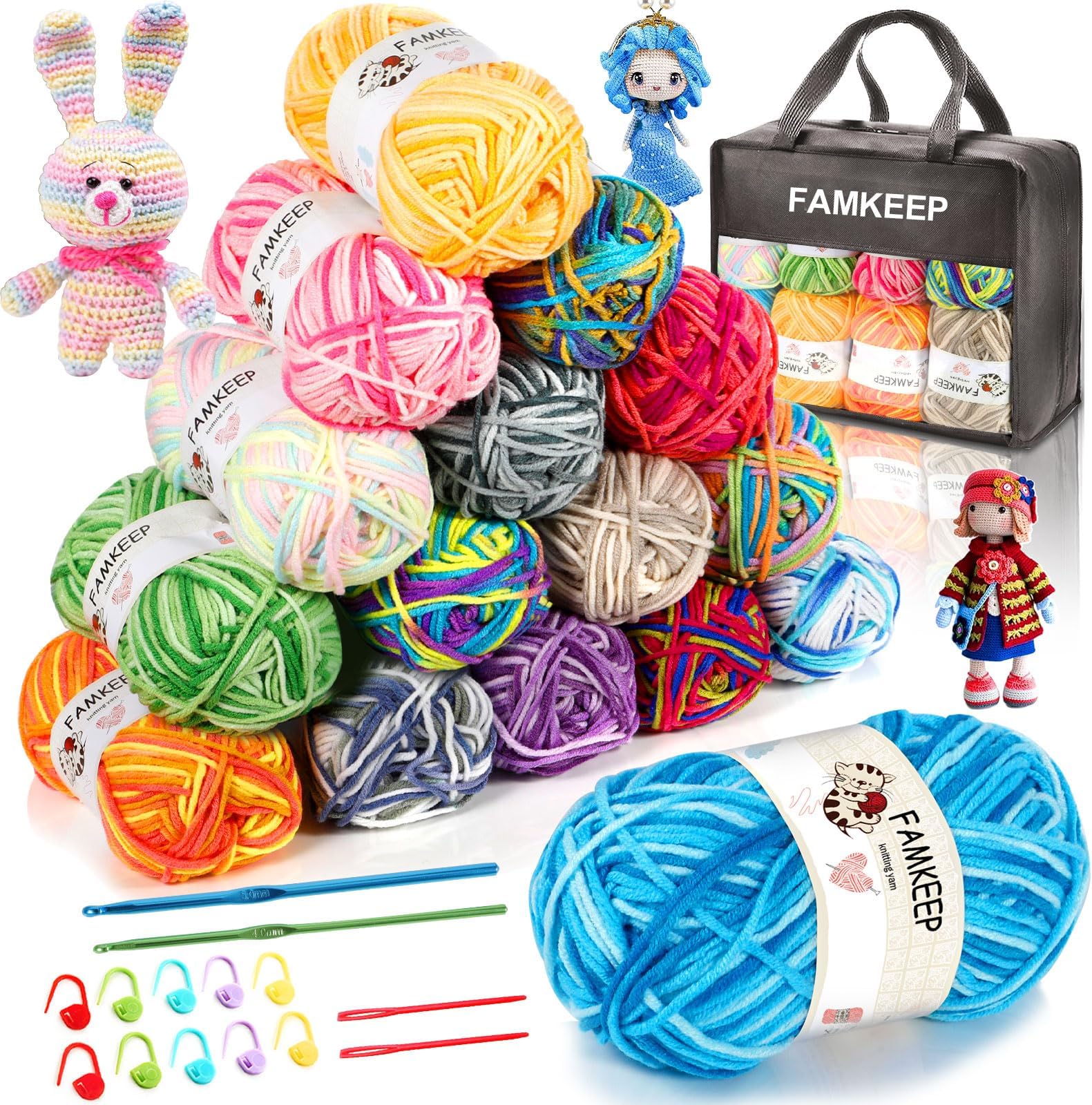 FAMKEEP Laine à Tricoter pour Crochet, 16x40g Couleurs Laine à Tricoter ...
