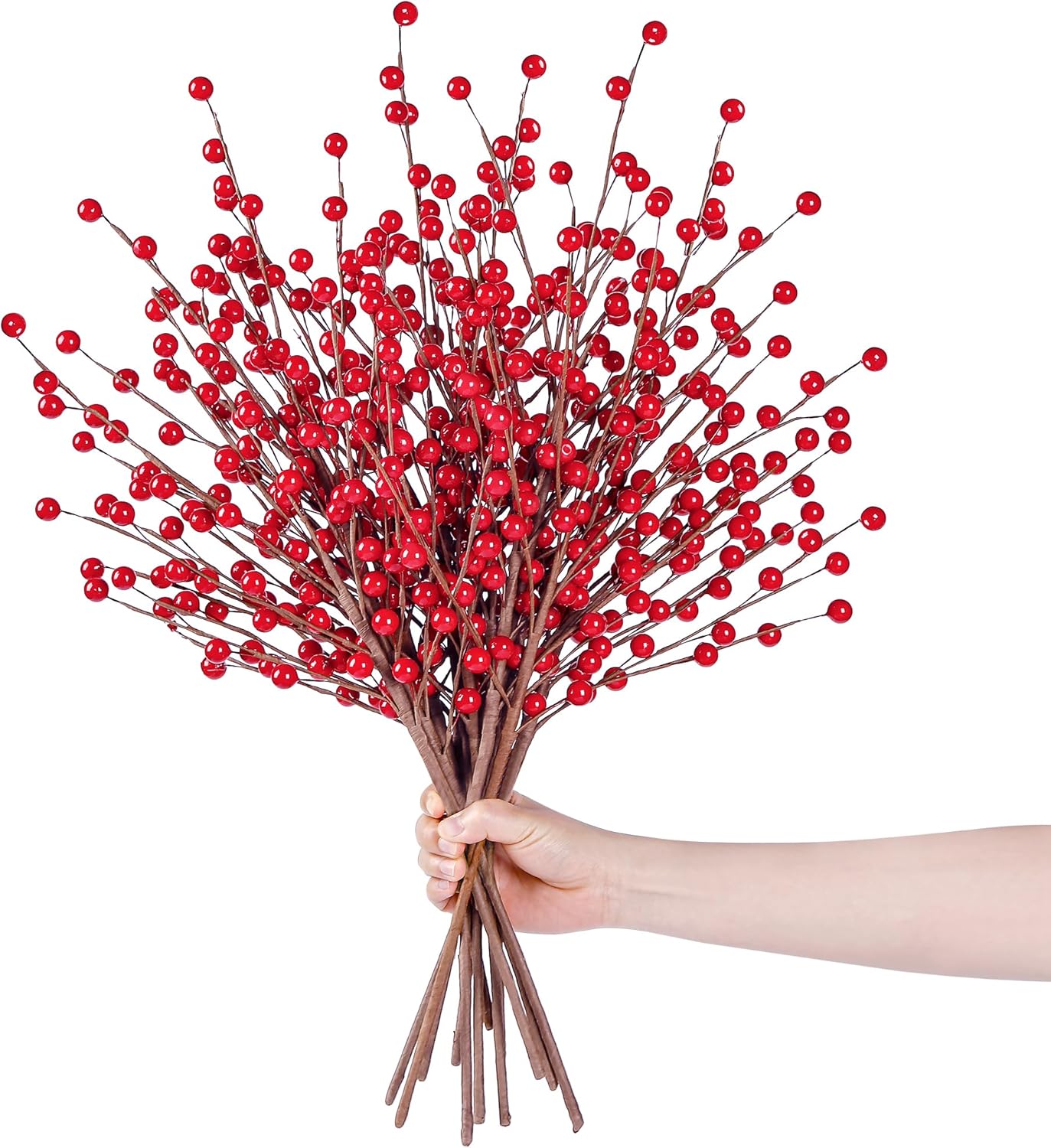 Amazon.com: Sggvecsy 15 Pcs Artificial Red Berry Stems Christmas Red ...