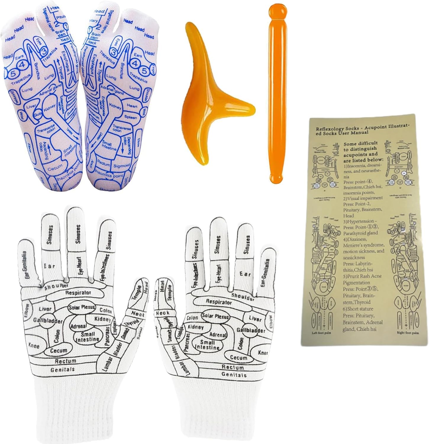 Amazon.com: ACKNOUR Reflexology Socks and Gloves Tool Set, Hand and ...