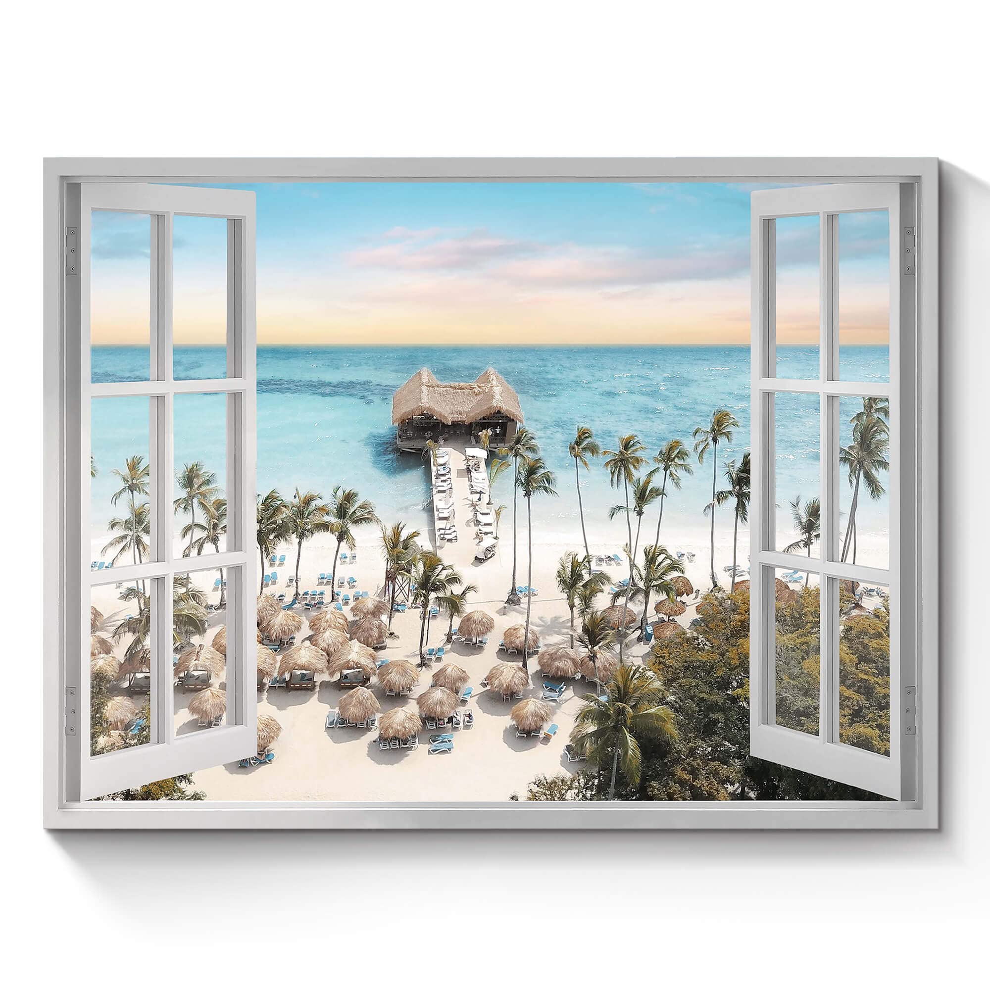 Amazon.com: Open Window Beach Wall Art: Tropical Palm Ocean Canvas ...