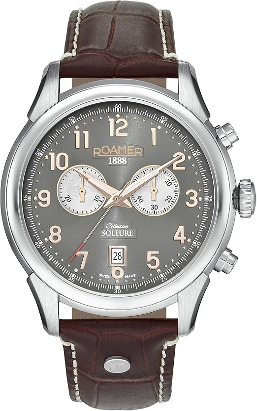 Roamer Men's Quartz Watch with Grey Dial Chronograph Display and Brown ...