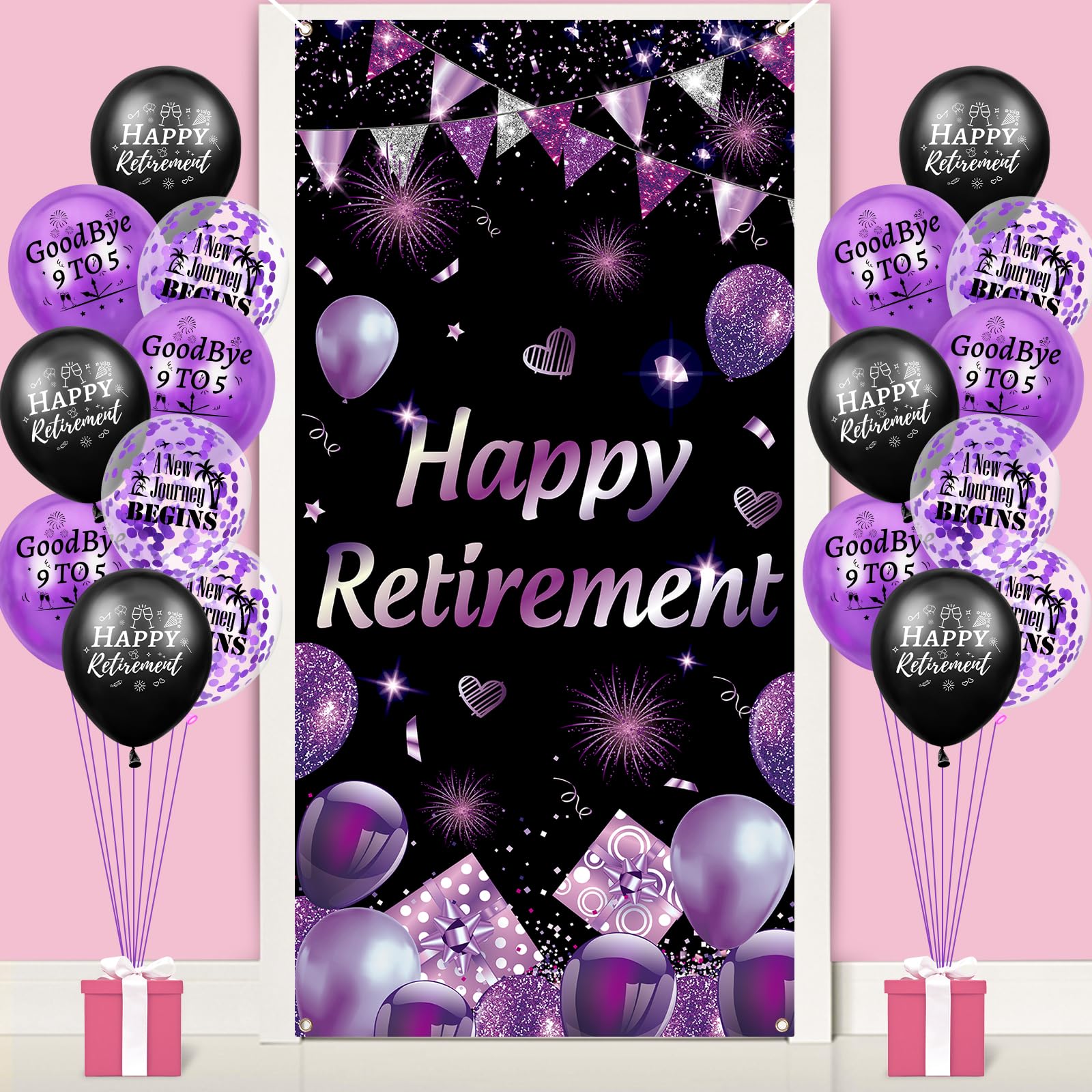 Purple Black Retirement Party Decorations for Women Happy Retirement ...